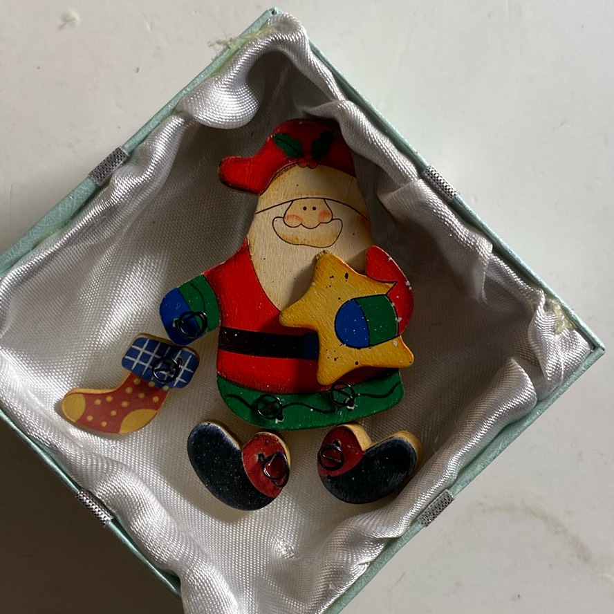 Wooden Santa Lapel Pin