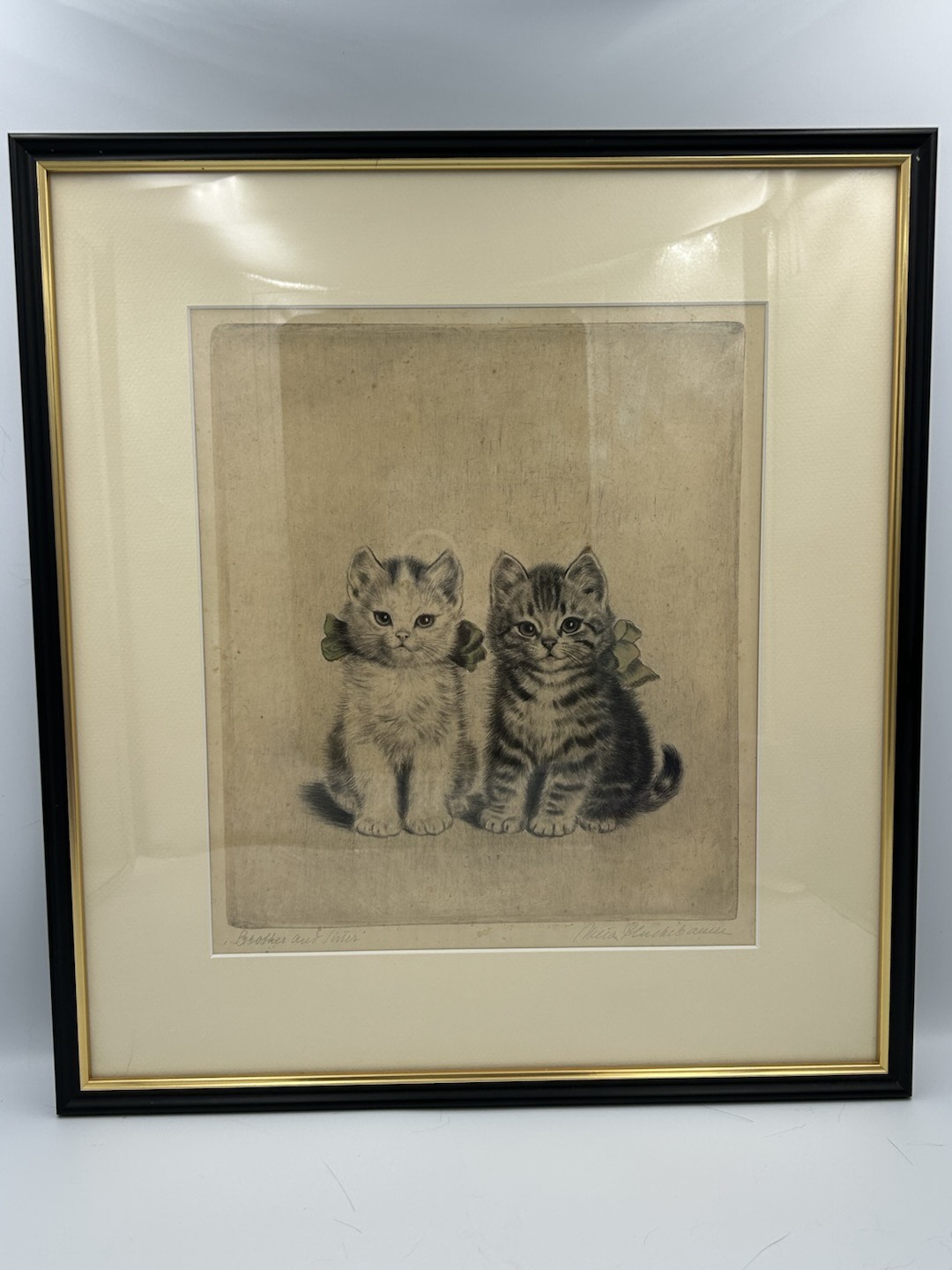 Vintage Meta Pluckebaum “ Brother And Sister” dry point etching framed ...
