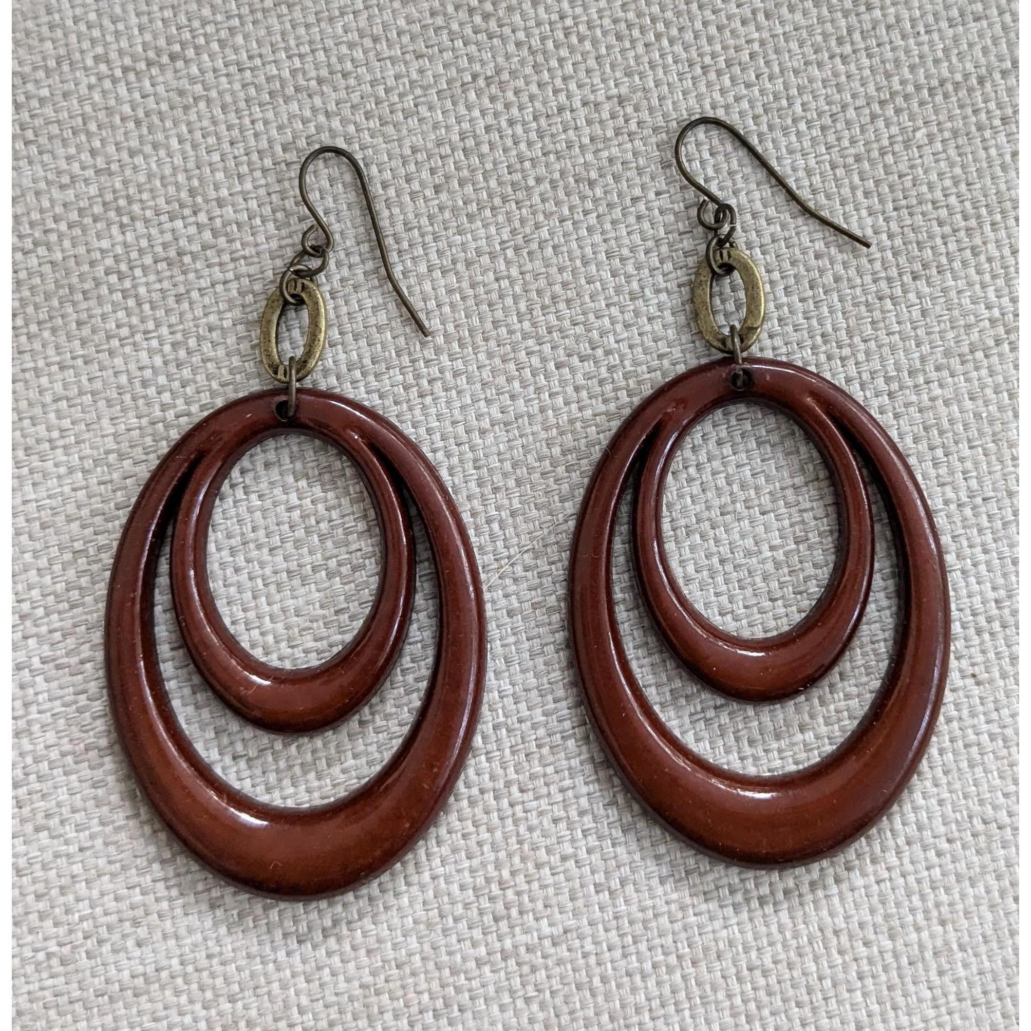 1970's Brown Hoop Earrings in Plastic