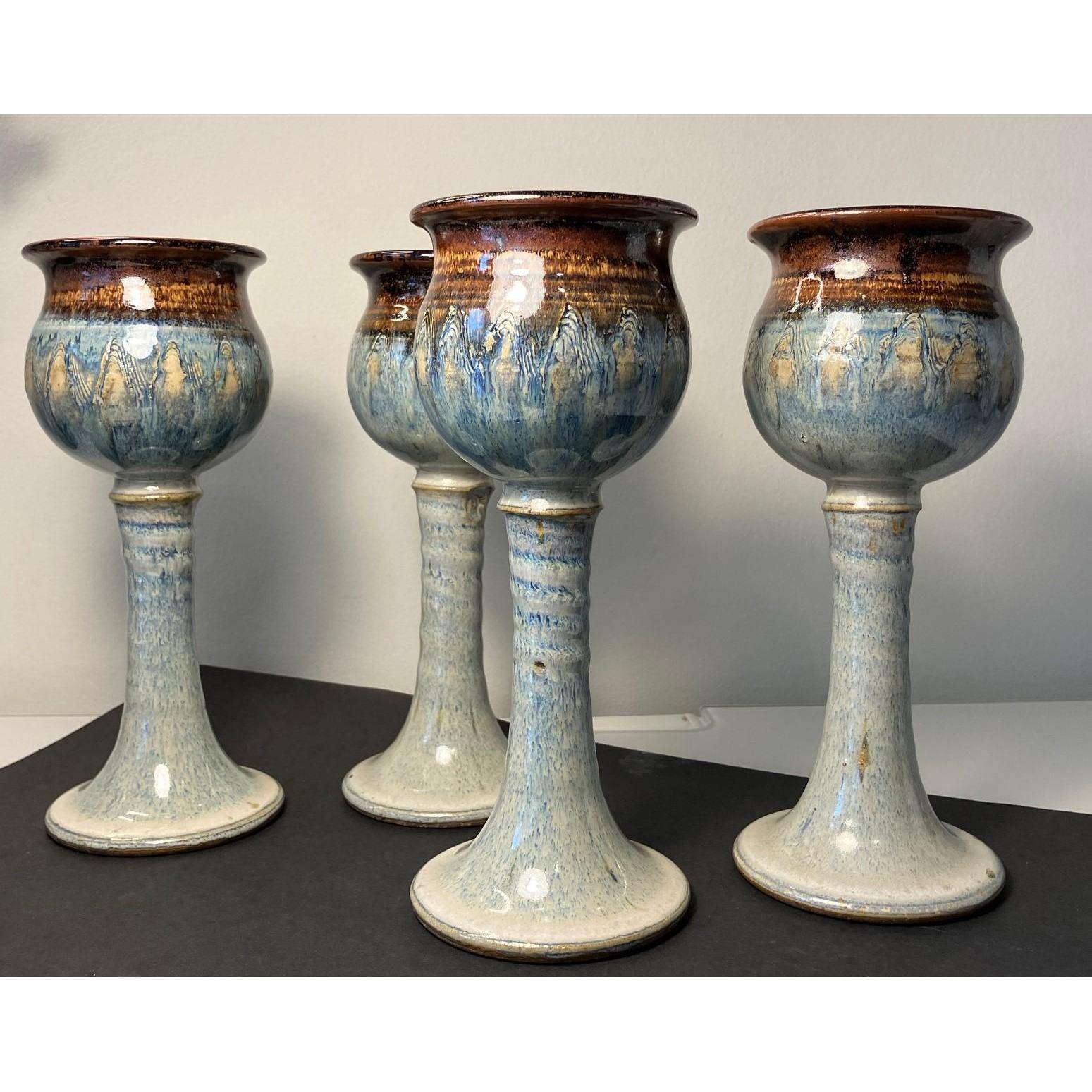 4 Studio Art Pottery Goblets Artist stamped
