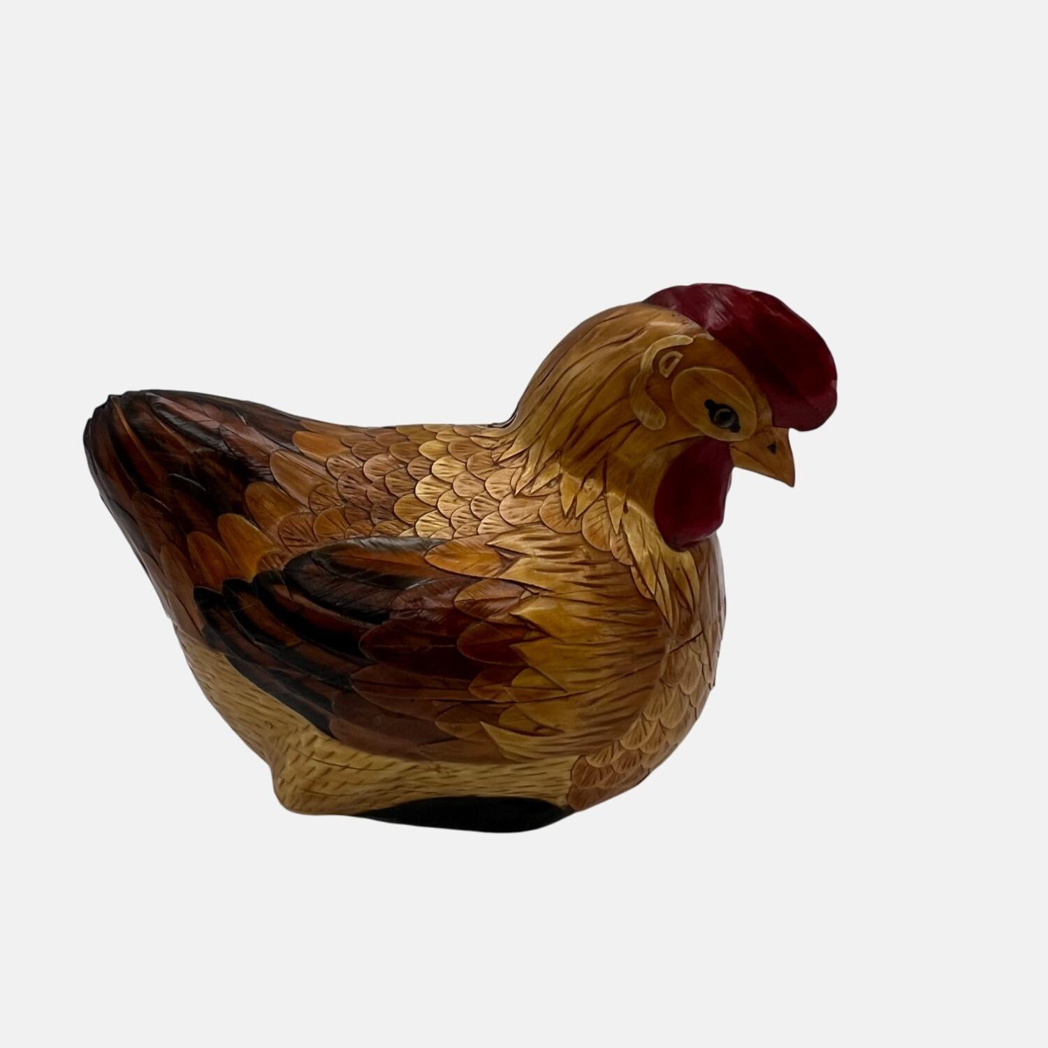Lacquered Hand-Painted Wooden Chicken Trinket Box With Red Cloth ...