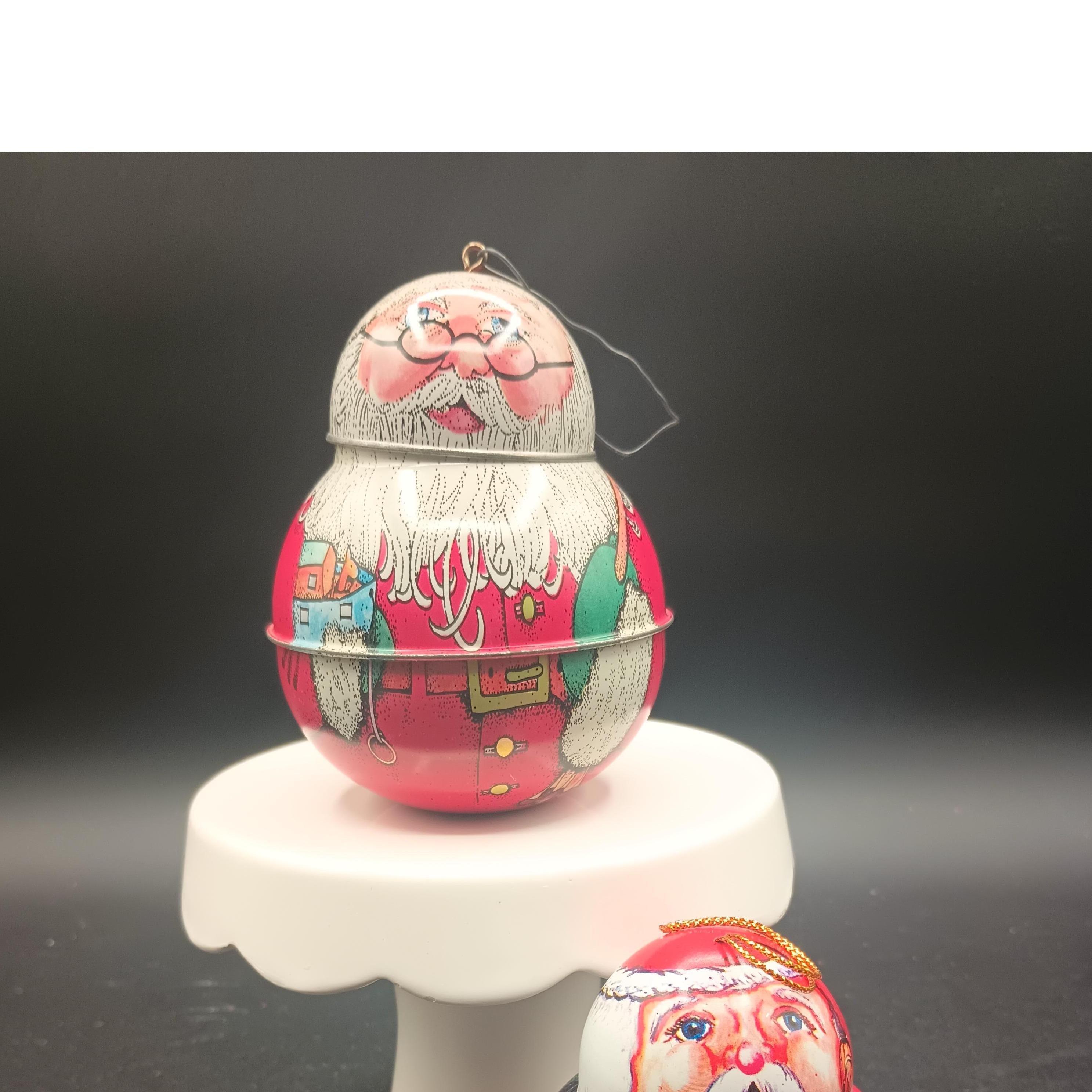 Vintage Tin Roly Poly Santa Claus Candy Tin Christmas Ornaments ...