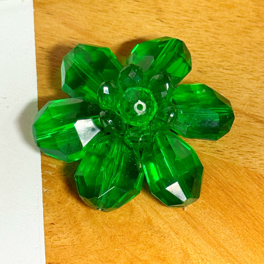 Vintage Green Flower Brooch 2”