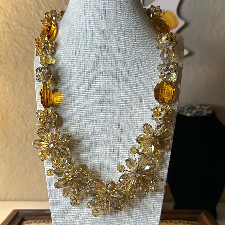 Artisan Made Champagne All Glass And Pearl Neckline