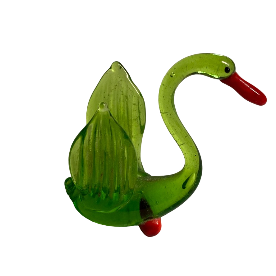 Miniature Green Glass Swan With Wide Wings