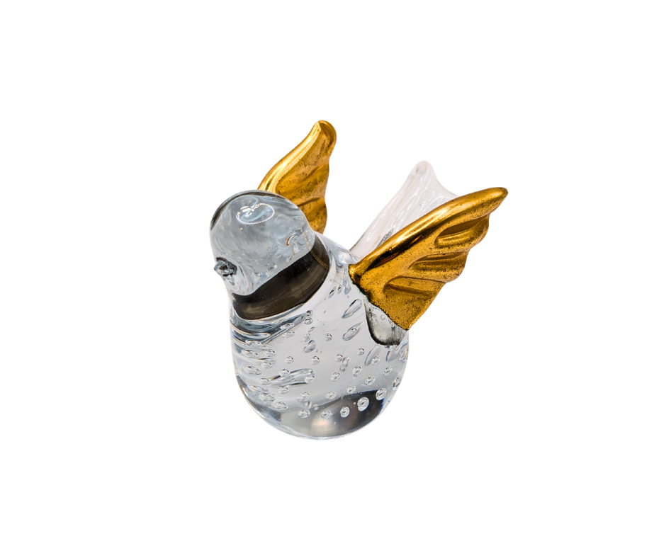 Glass Bird Paperweight with Gold Wings