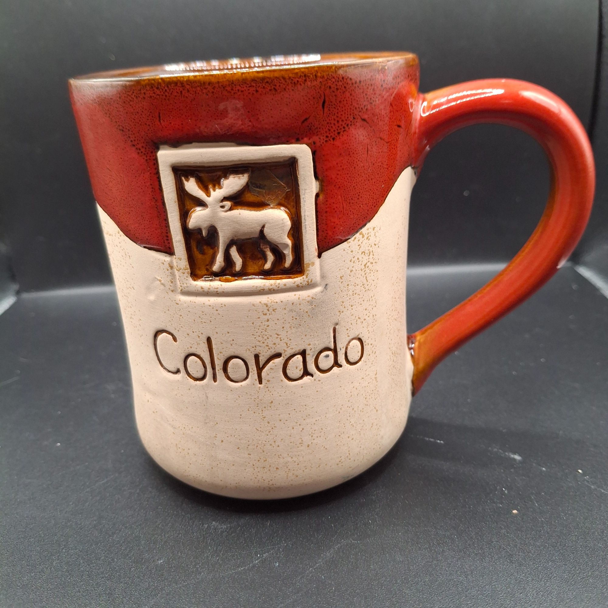 Handcrafted Ceramic Colorado Mug With Moose Accent & Rustic Red/Brown ...