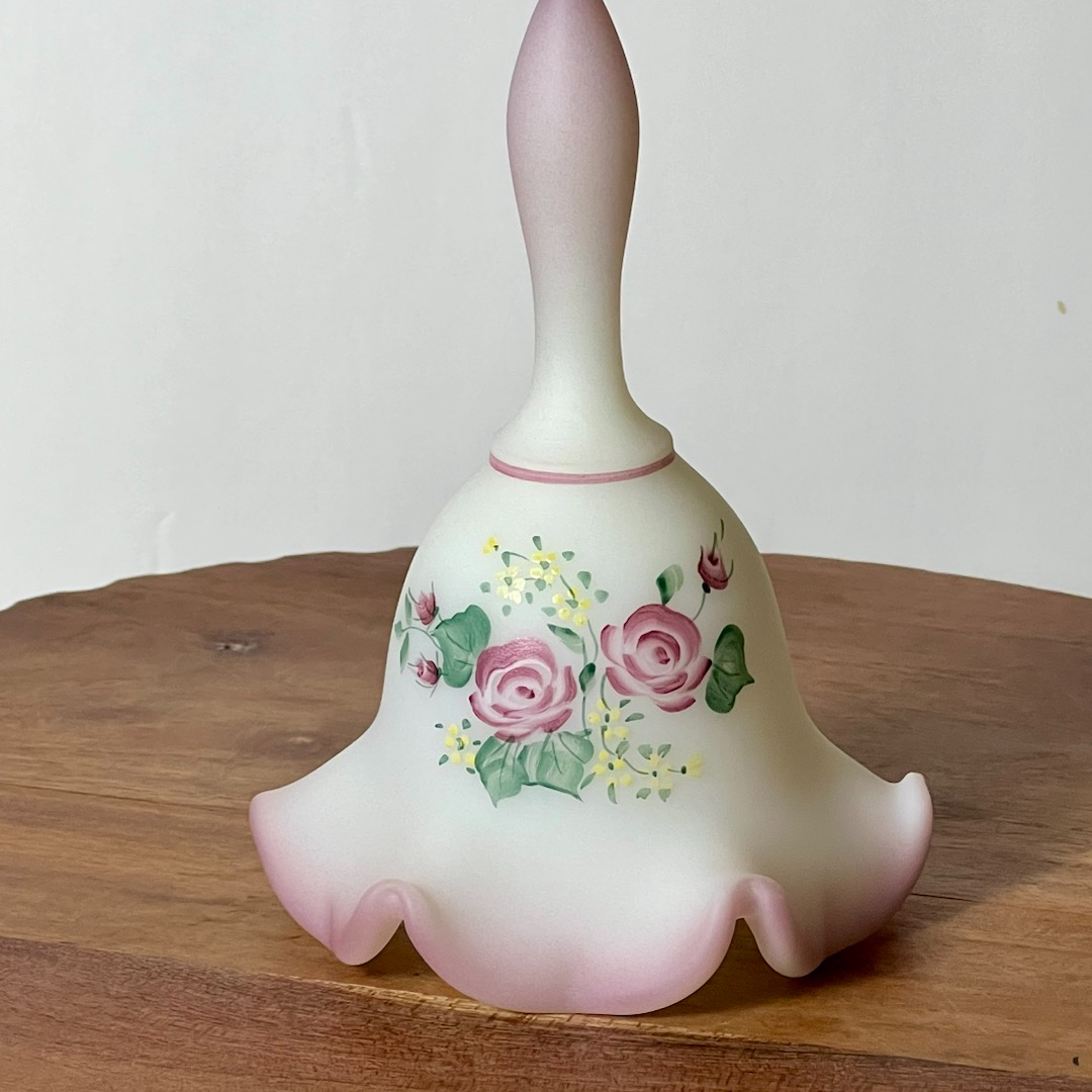 Fenton White & Pink Satin Hand Painted Bell