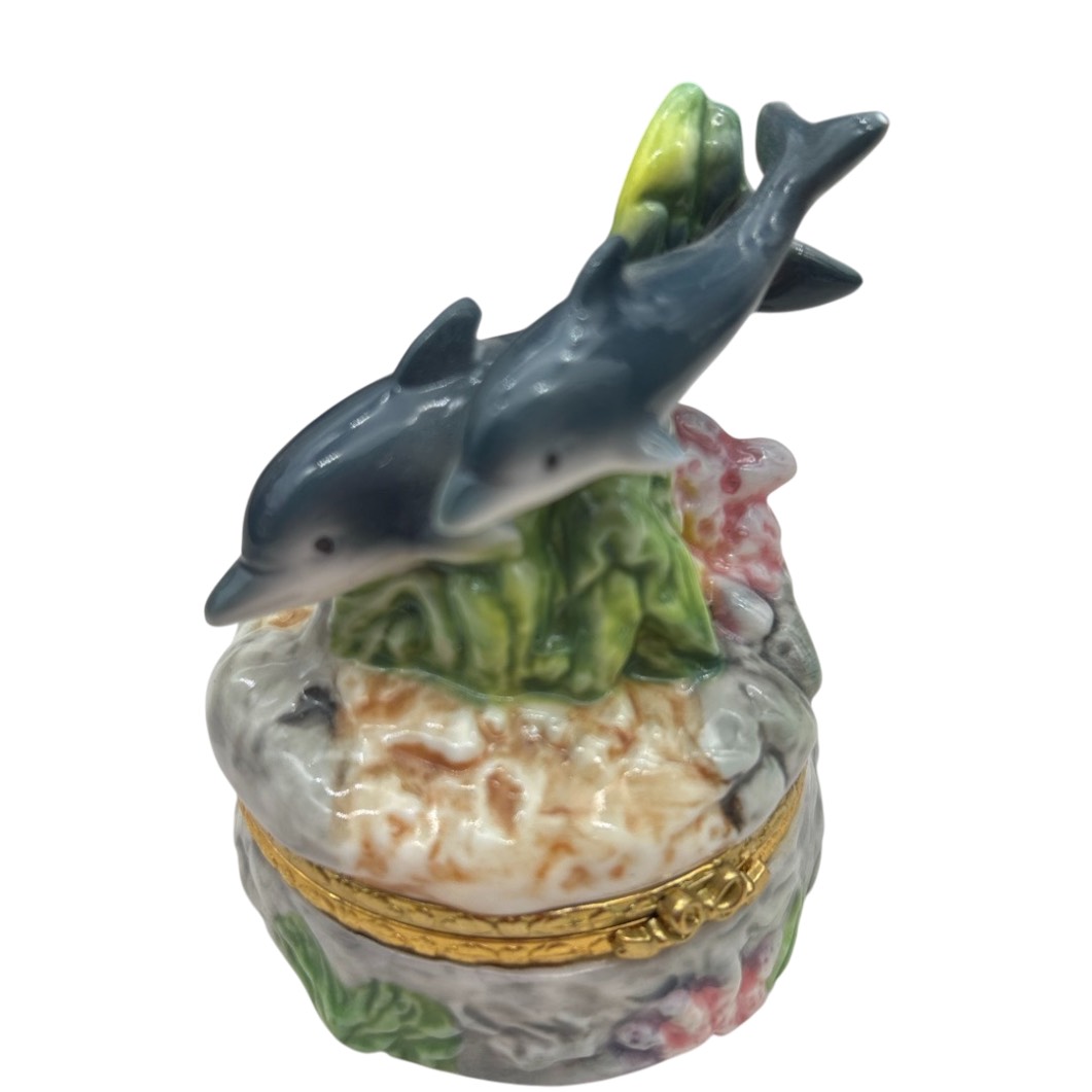1998 Lefton Porcelain Dolphin Hinged Trinket Box – Hand-Painted Ocean ...