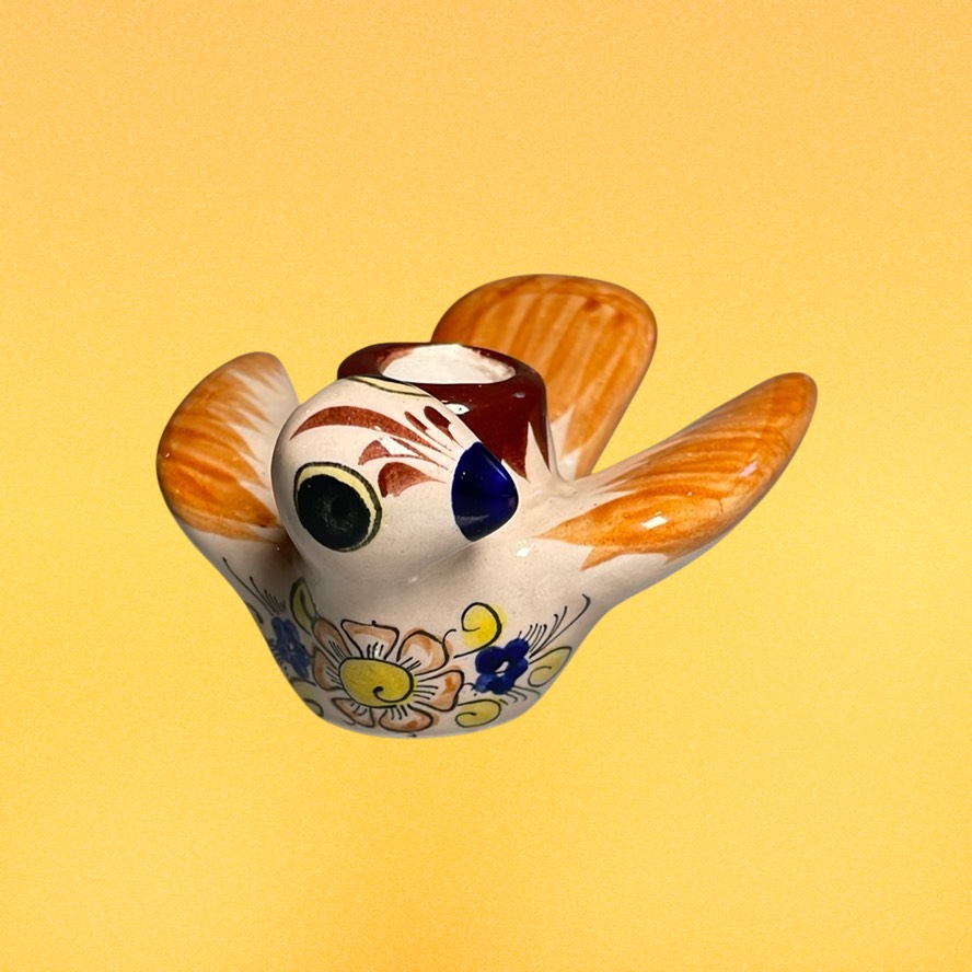 Tonala Bird Taper Candle Holder Mexican Folk Art 4.25" long Signed CAT