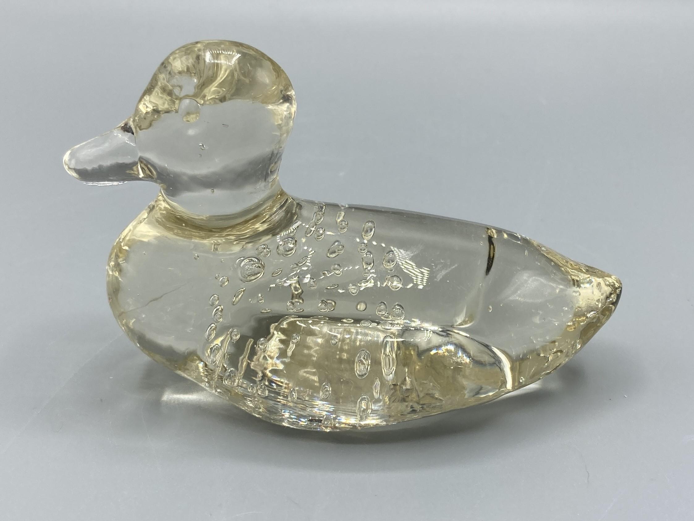 Glass Duck Paperweight with Bubbles