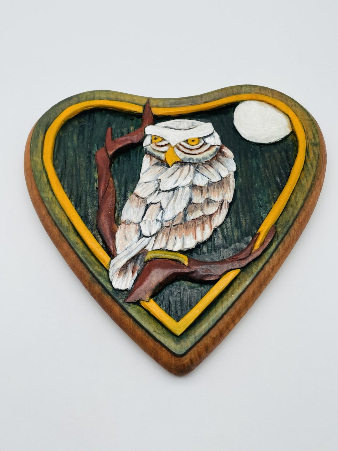Hand Carved, Painted And Signed Owl Plaque