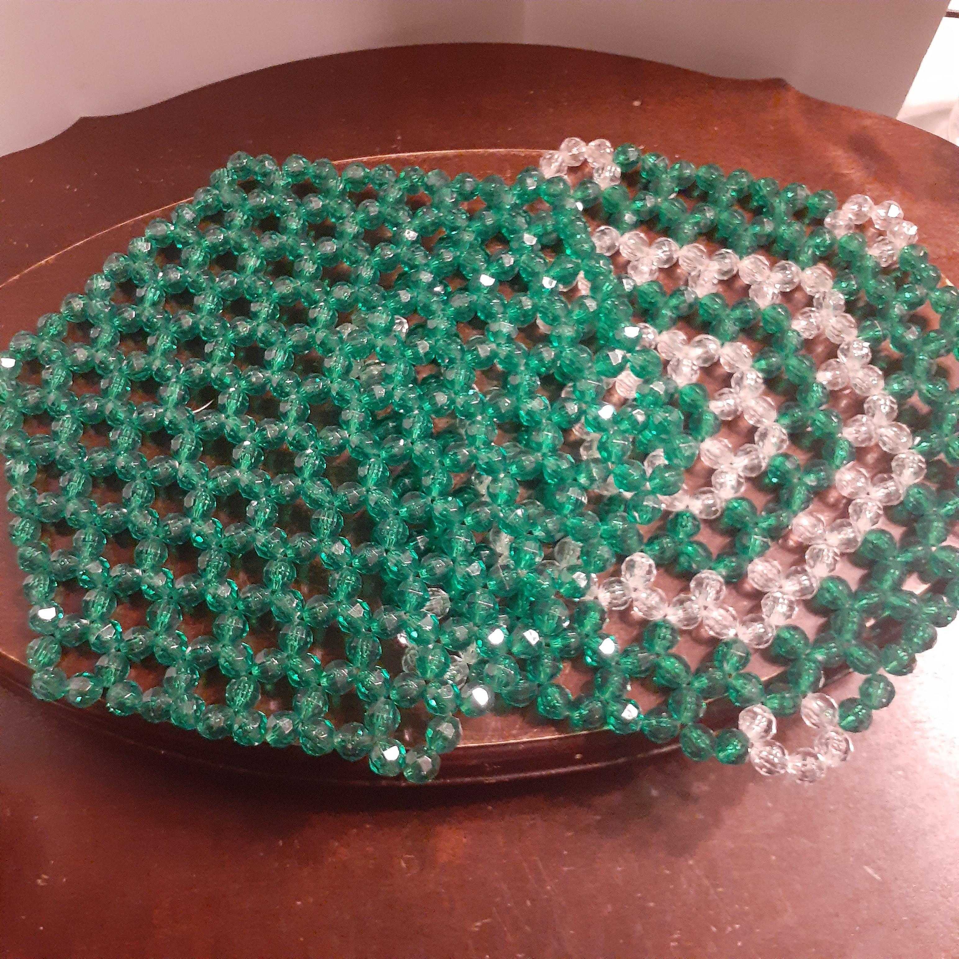 Hexagon Green Plastic Beaded Trivets, Set Of 2