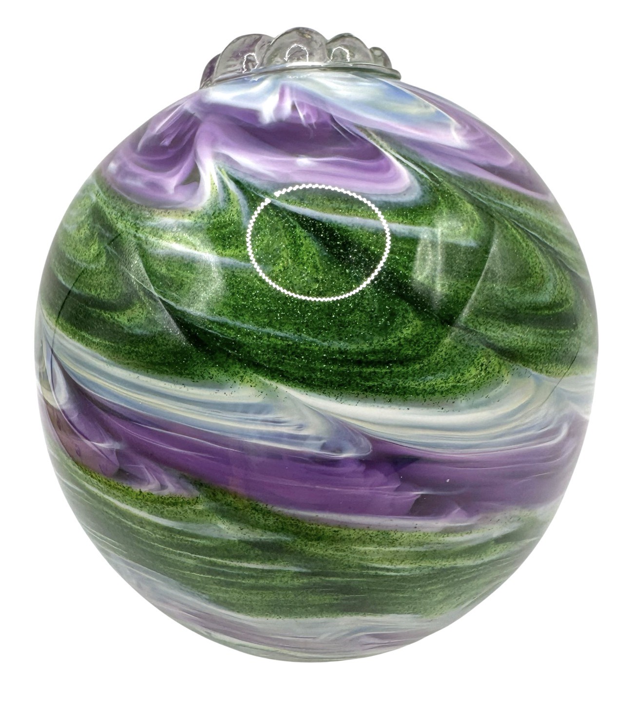 Hand Blown Art Glass Float Orb Purple White Green Glitter Swirl ...