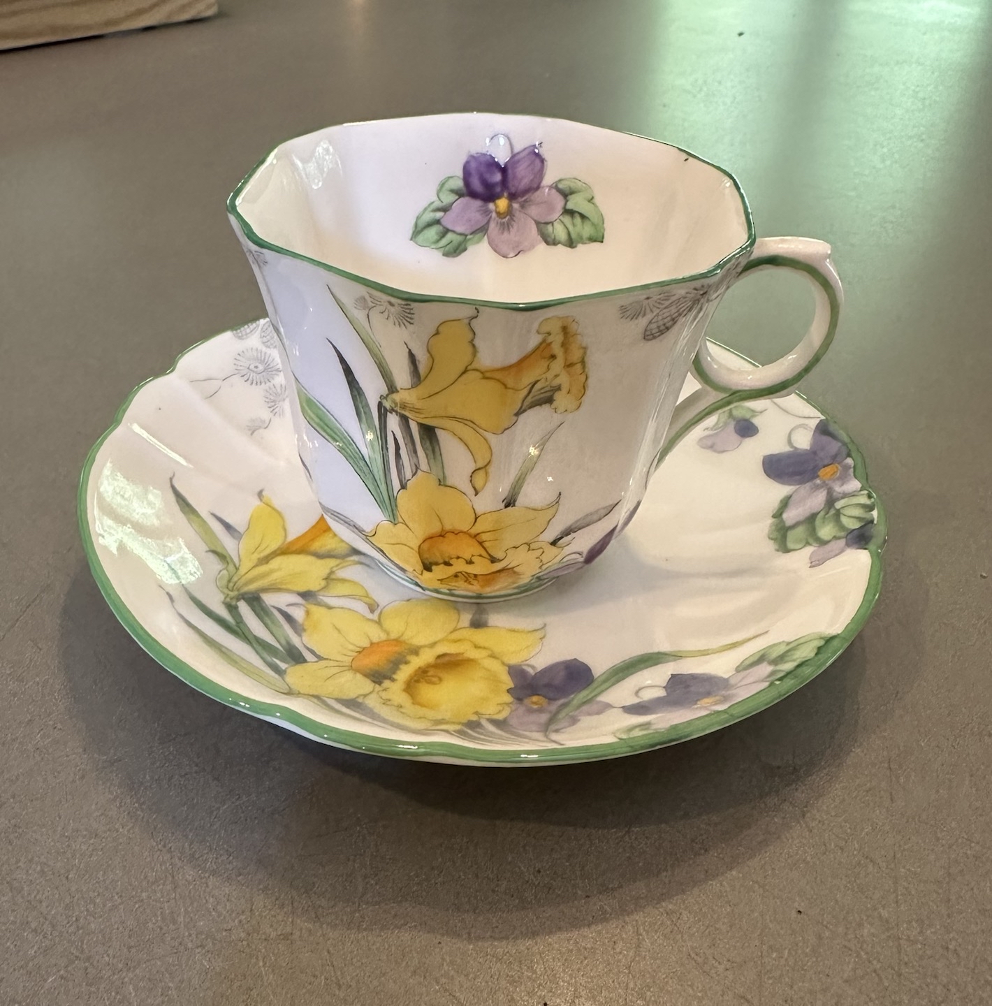 Melba Bone China TeaCup and Saucer Spring - Daffodil & Violet Floral ...