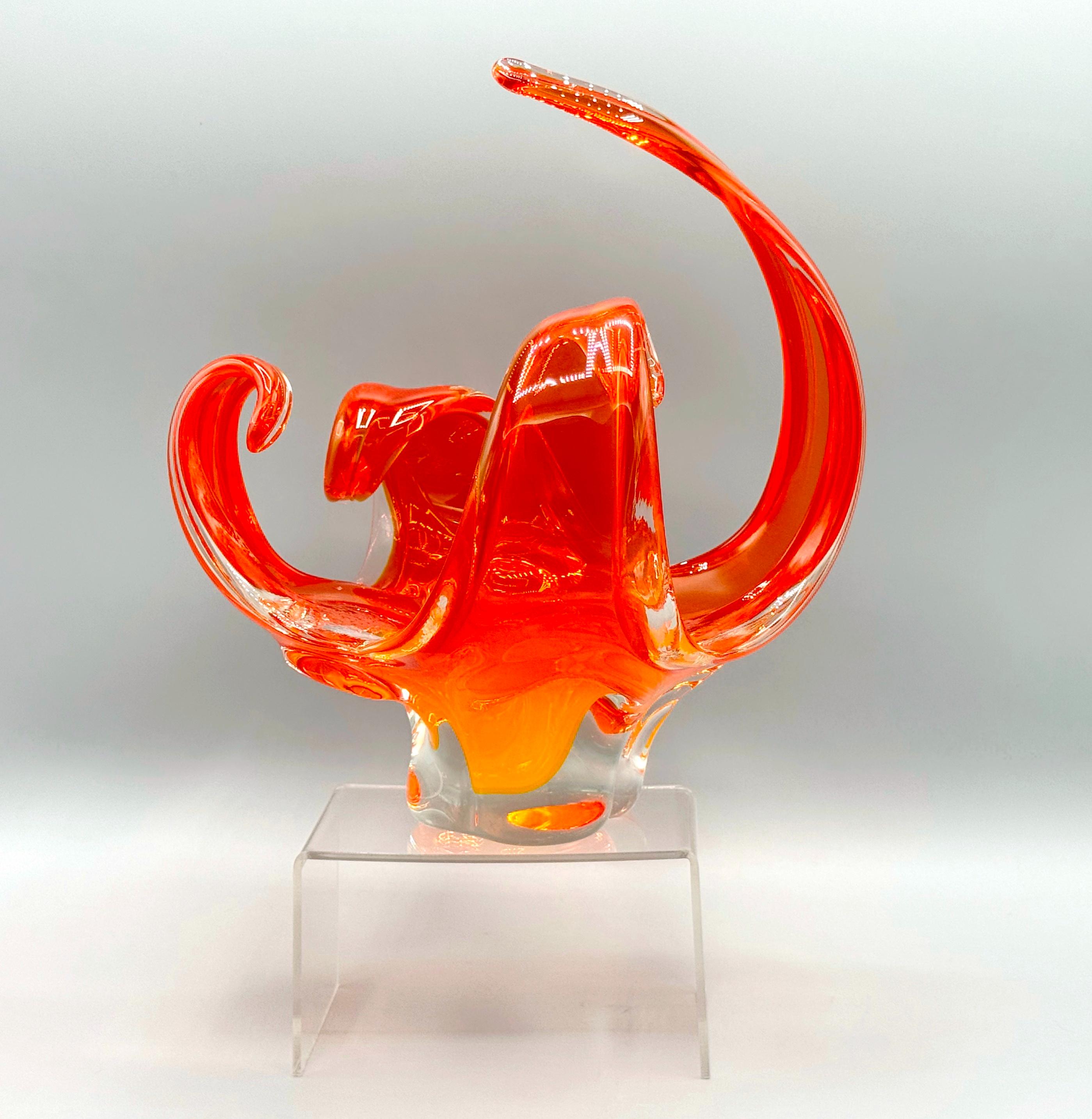017 60's Lorraine Canada Art Glass Free Form Basket Centerpiece Cadmium ...