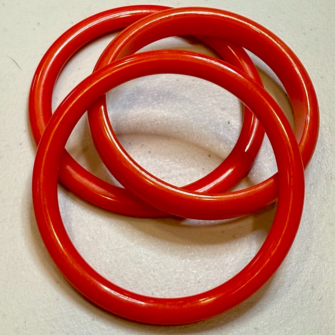 Vintage Set of (3) 1930’s-40’s Coral Red Bakelite Bangle Bracelets