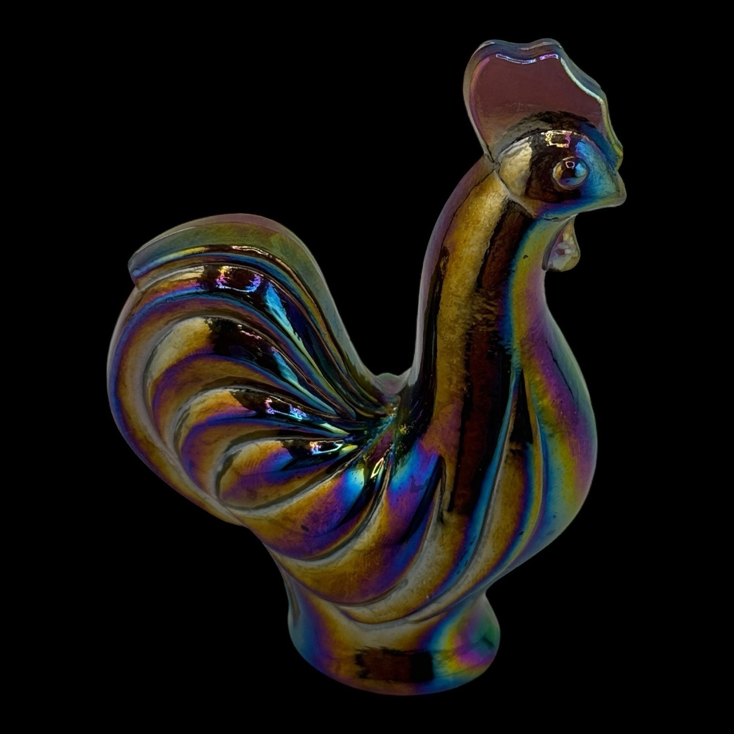 Fenton Glass Iridescent Carnival Small Rooster Chicken 2.75”