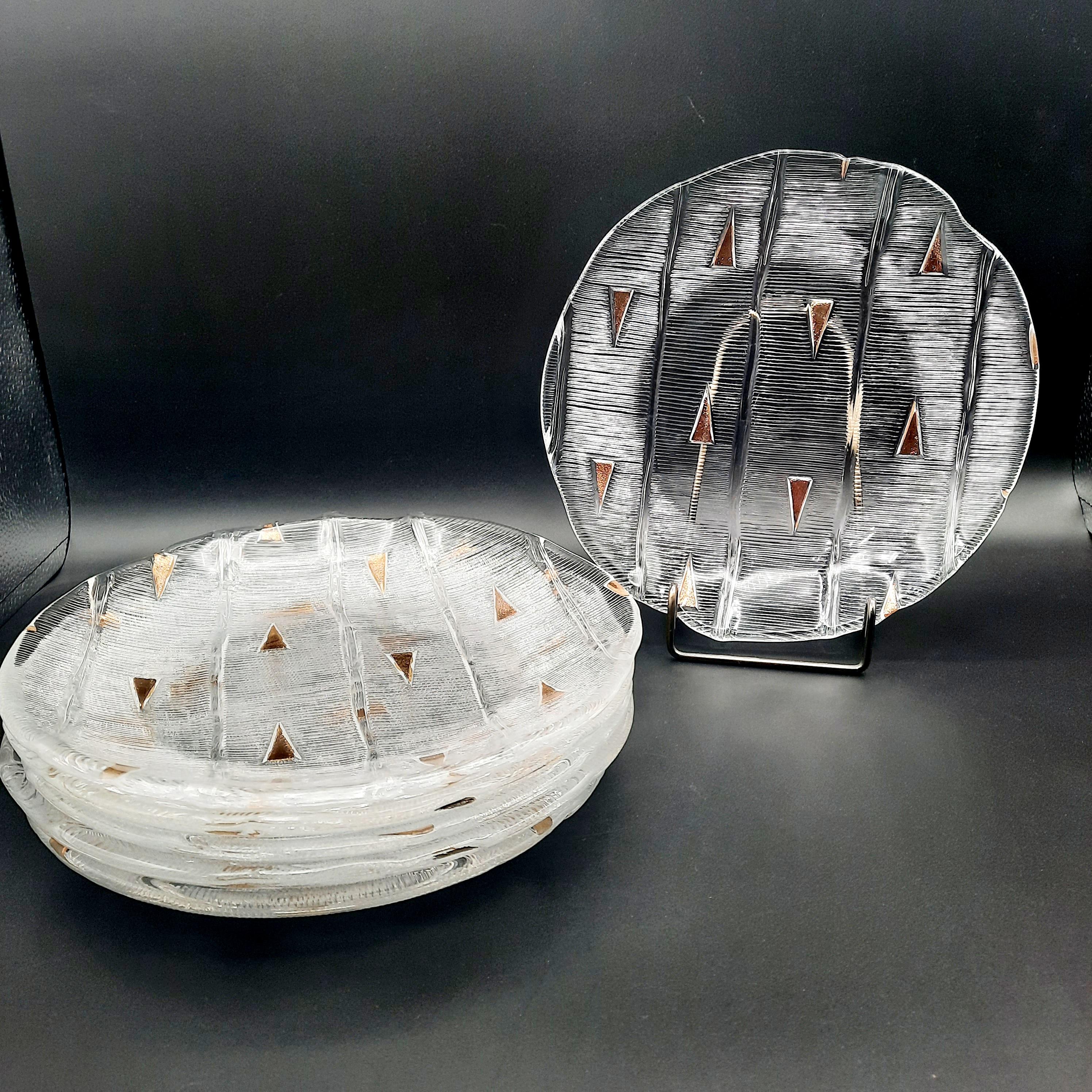 IVV Ice Italy 10K Gold Triangle Tree Textured Glass Plates Set Of 6