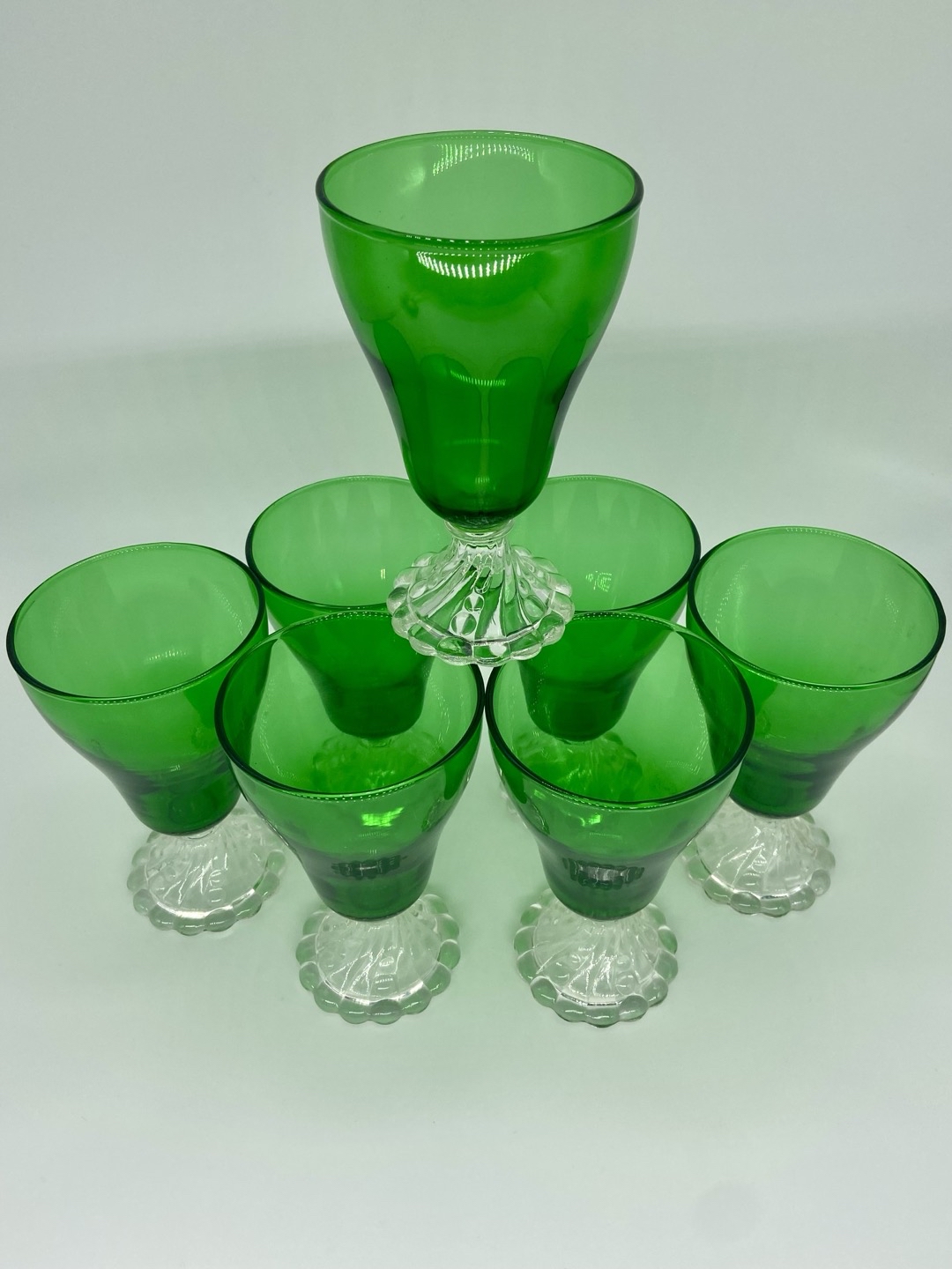 Forest Green Anchor Hocking Set Of 7 Glasses 6”x3.5”