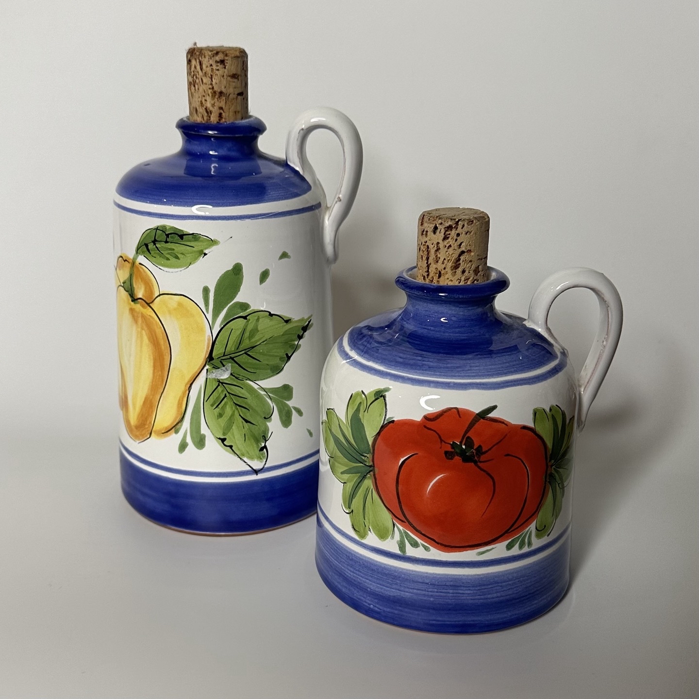 Ceramiche Alfa Italy Oil Jugs Hand Painted Made In Italy Set/2