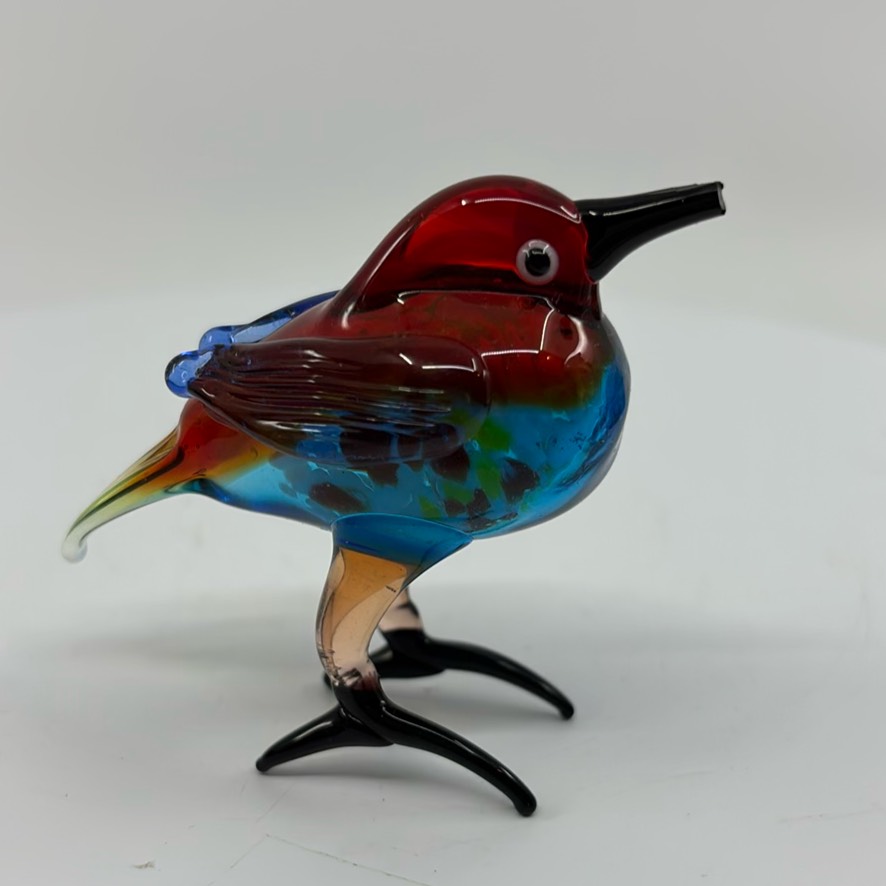 Art Glass Colorful Bird - Chipped Beak 2.25”