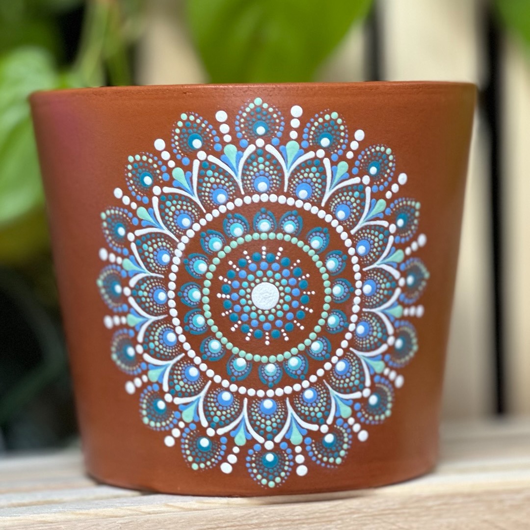 PRE-ORDER 6.7 inch terracotta pot (6.7 x 5.5) terracotta/ blues