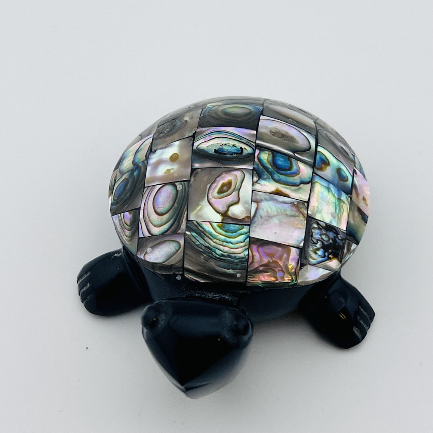 Black Obsidian Turtle With Inlay Shell 1.5”x 4” Figurine Paperweight