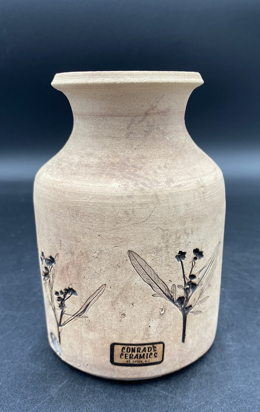 Vtg. Conrad’s Ceramics Clay & Ceramic Vase, Impressed Flowers, Signed ...