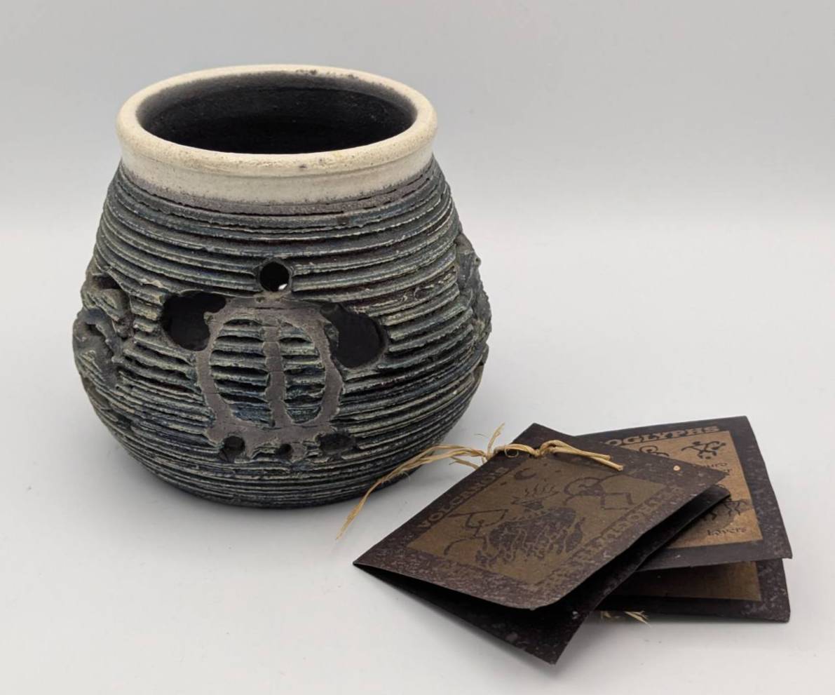 Raku Ben Diller Art Pottery Petroglyph Green Sea Turtle Vase Bowl ...