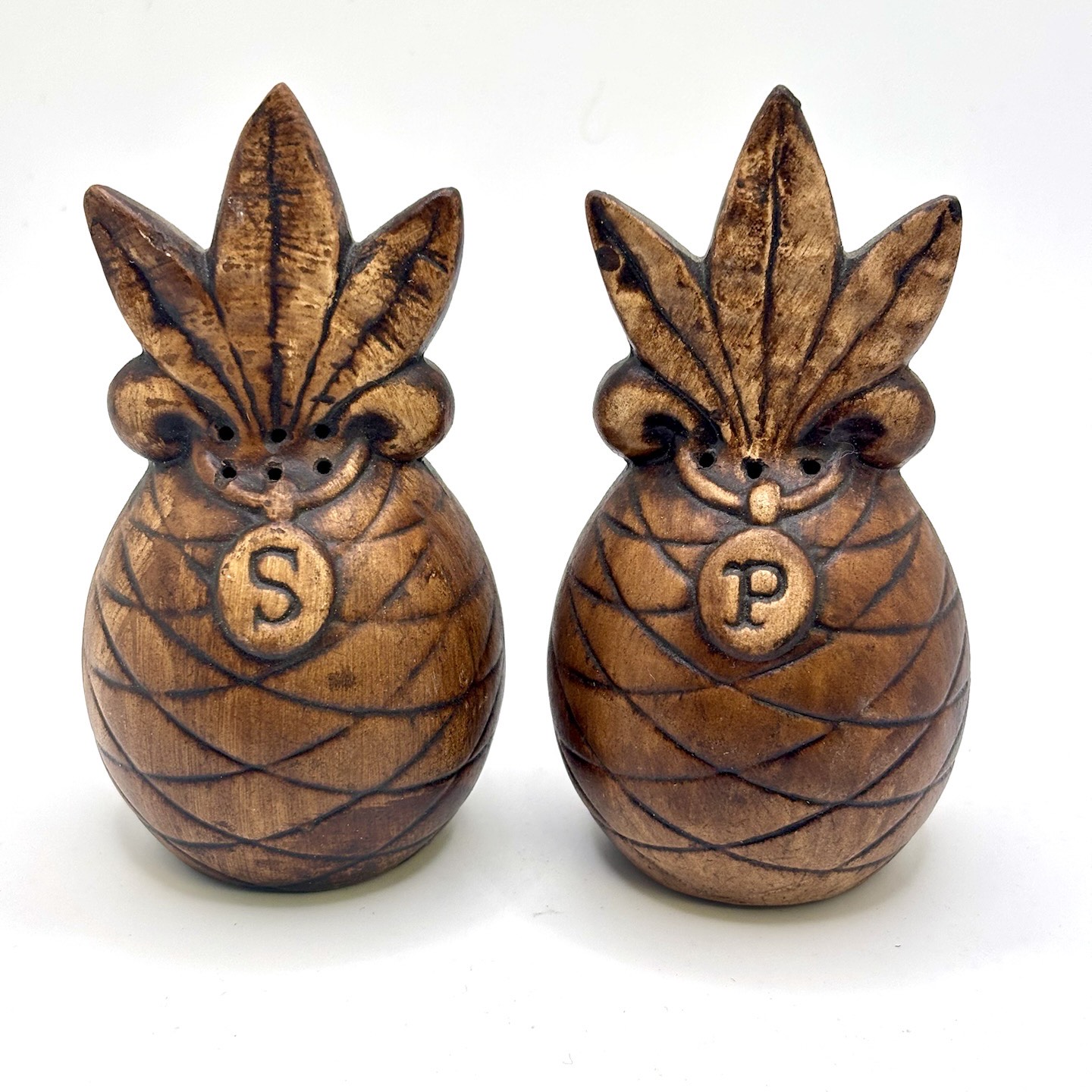 Vintage Pineapple Tiki Treasure Craft Salt and Pepper Shakers 4”