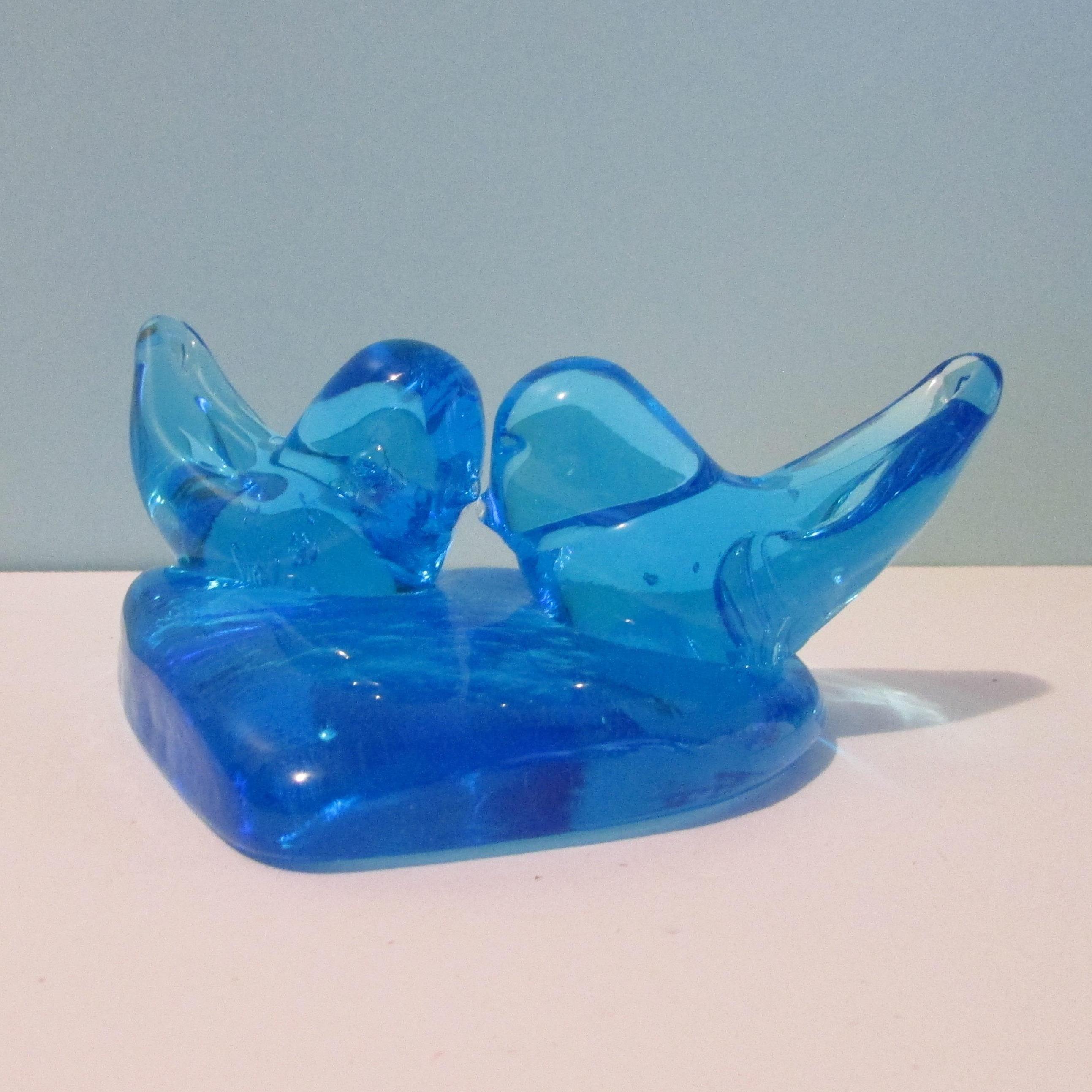 vintage bluebirds of happiness Ron Ray 2 birds resting on heart glass ...