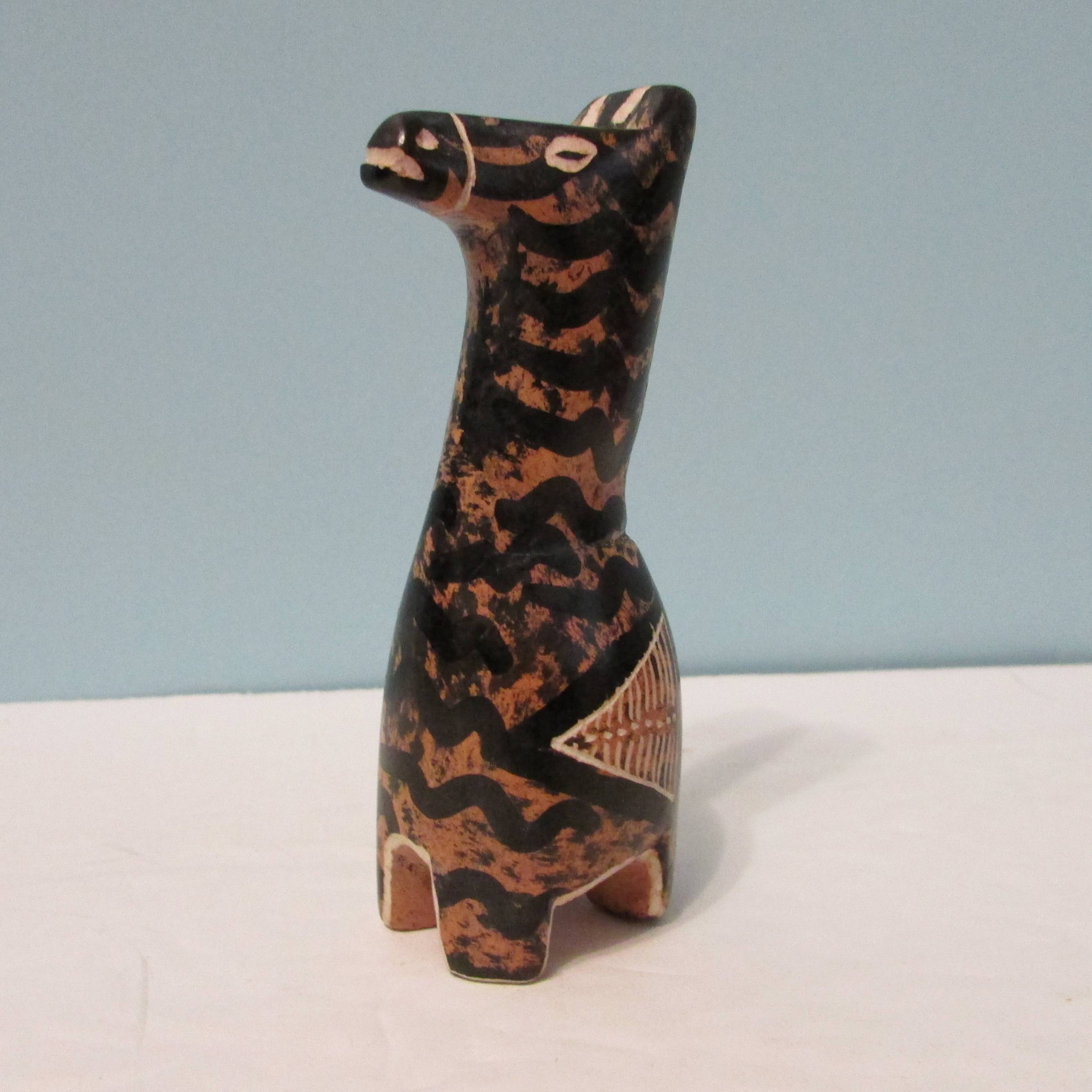 vintage carved soapstone figure giraffe signed junge safari animal