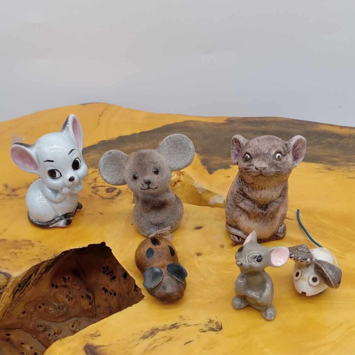 Mouse collection, shells, magnets, wood, flocked, ceramic, 6 mice