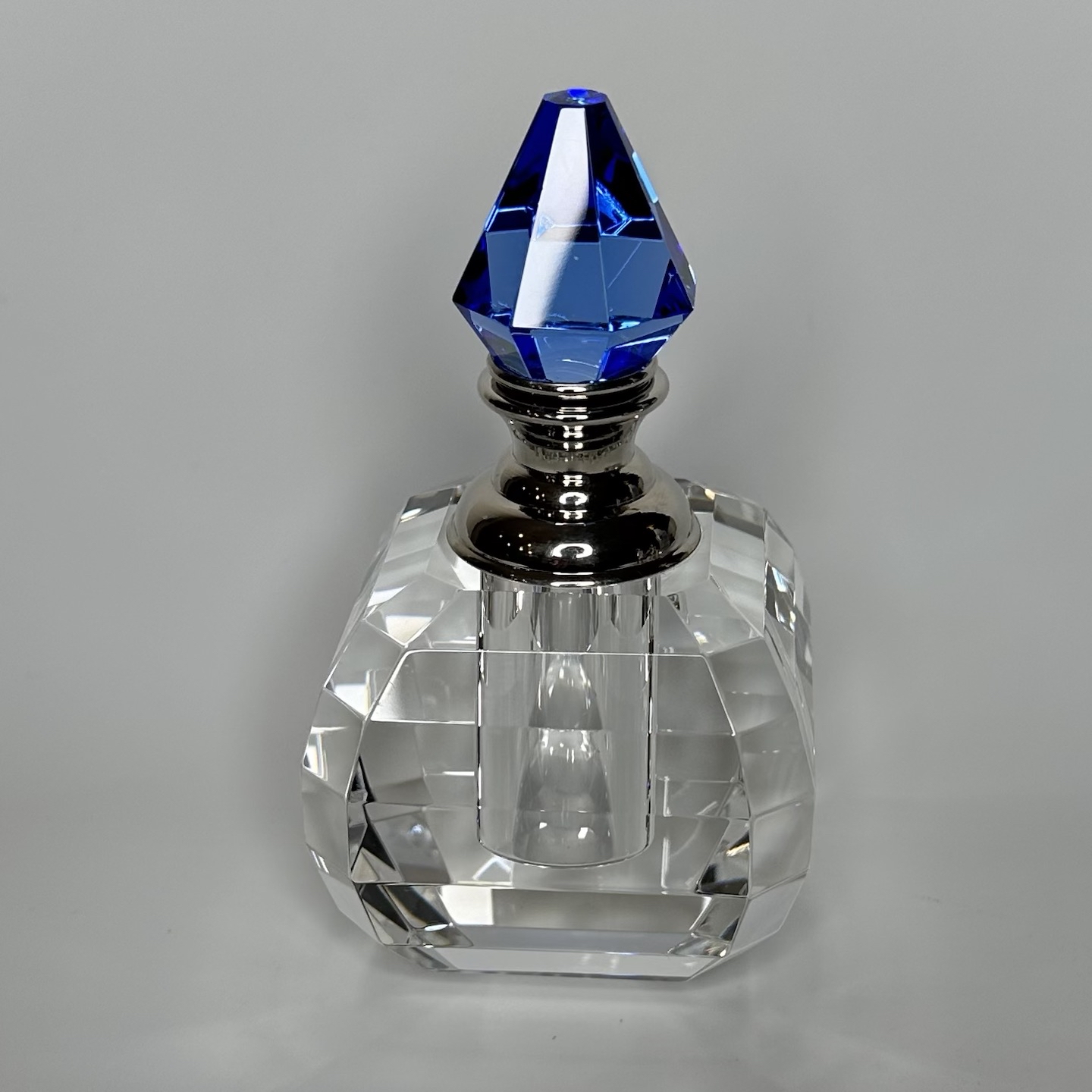 Faceted Sapphire Blue Crystal Art Glass Perfume Bottle