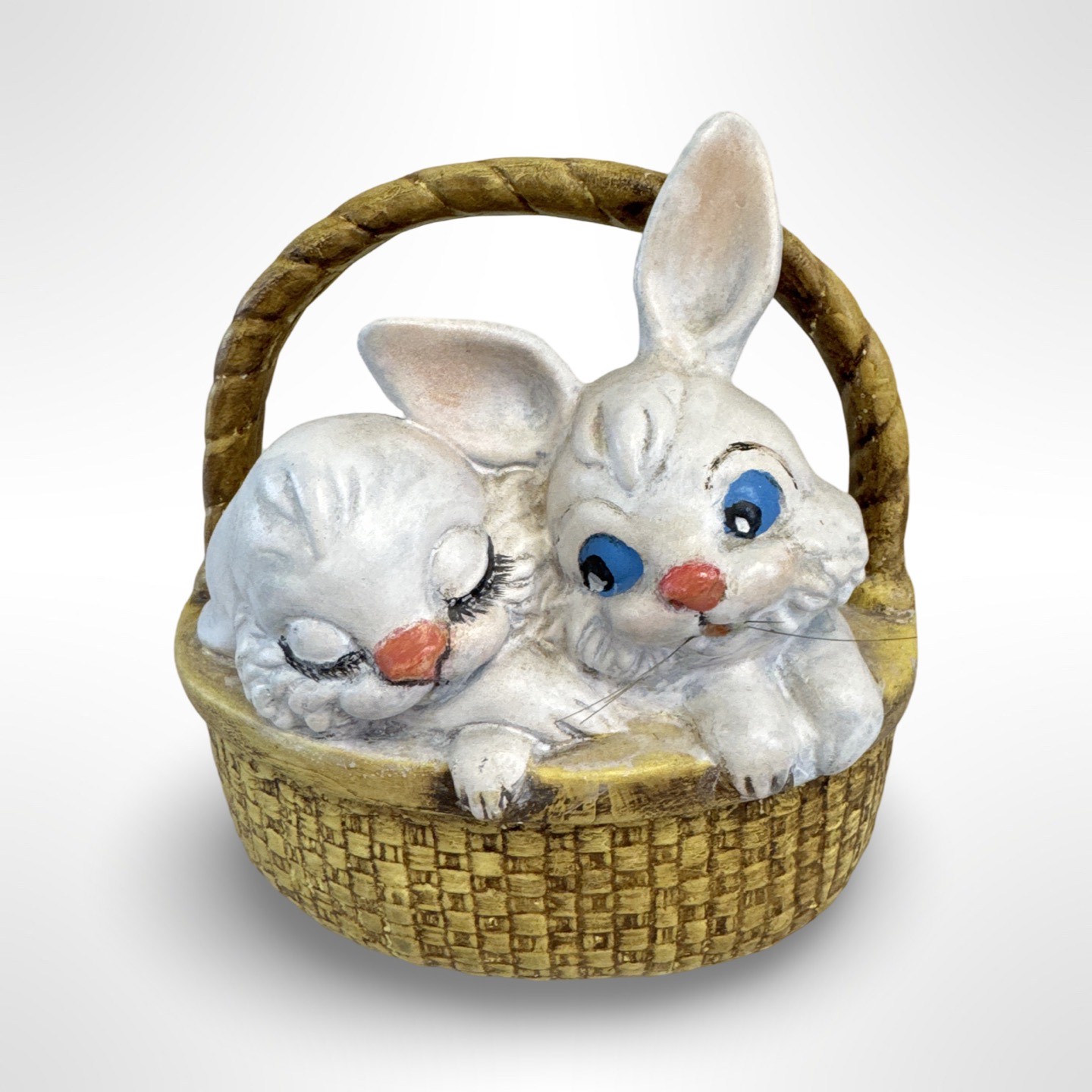 Vintage Hand Painted Ceramic Easter Bunny Basket Planter