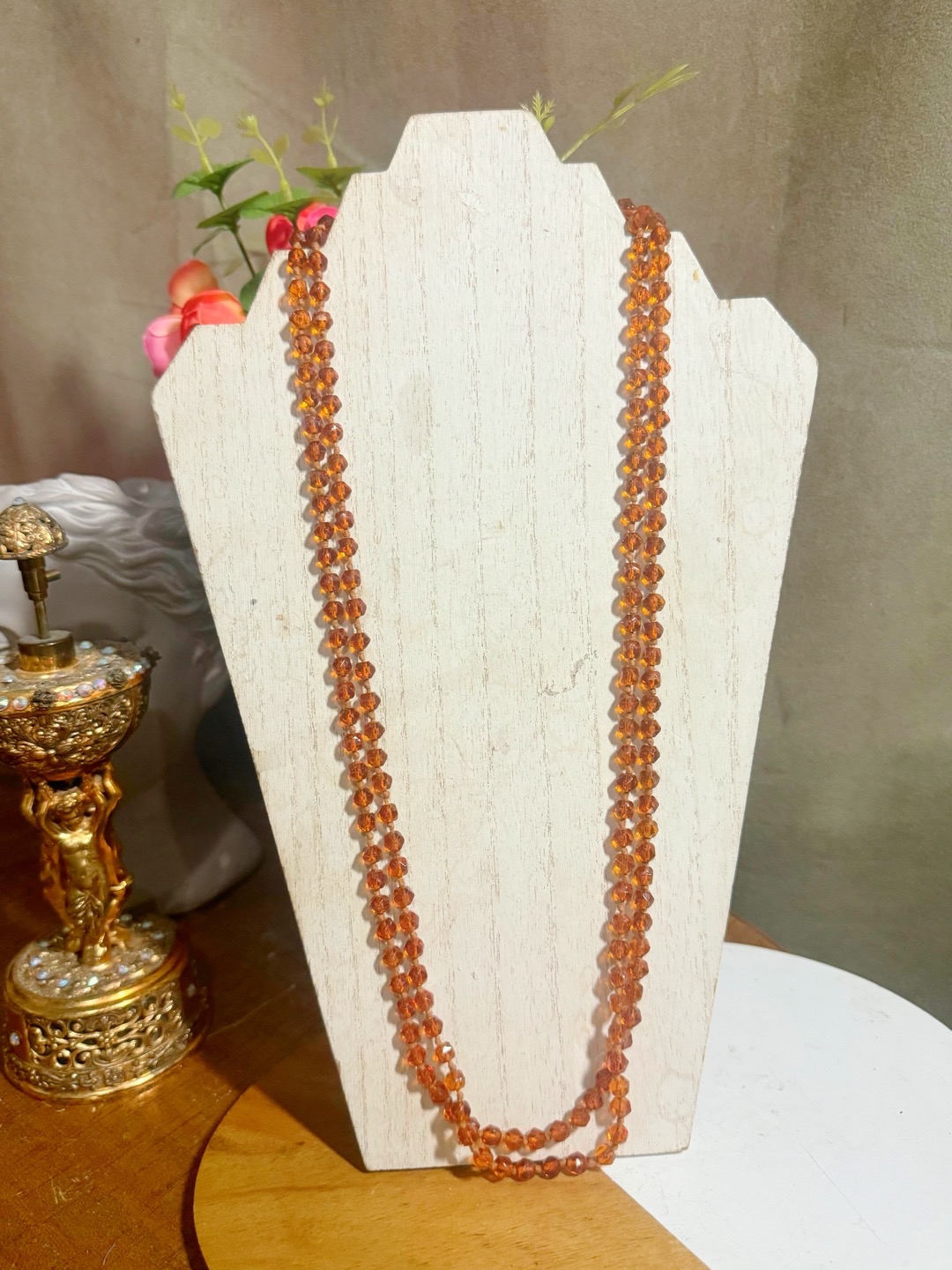 Vintage 1920’s Amber Cut Glass Knotted Flapper Beads 60”