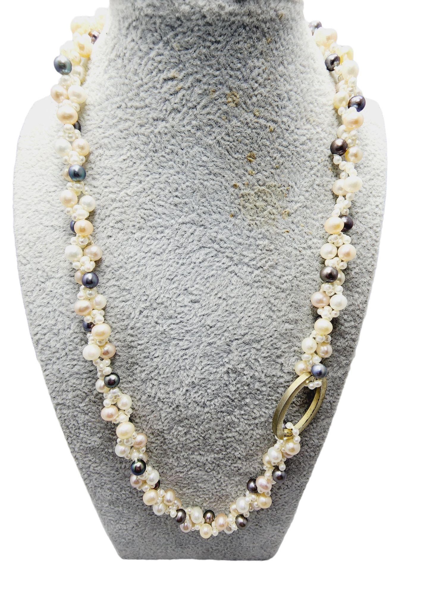 Vintage 2 Tone Pearl Twisted Necklace (A1057)