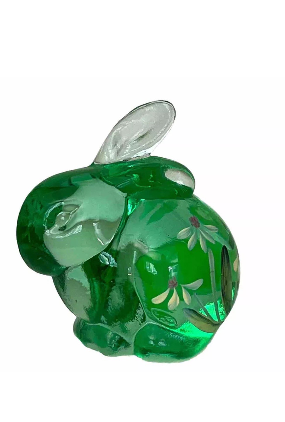 Beautiful FENTON Green Bunny Rabbit Artist Signed Hand Painted Floral ...