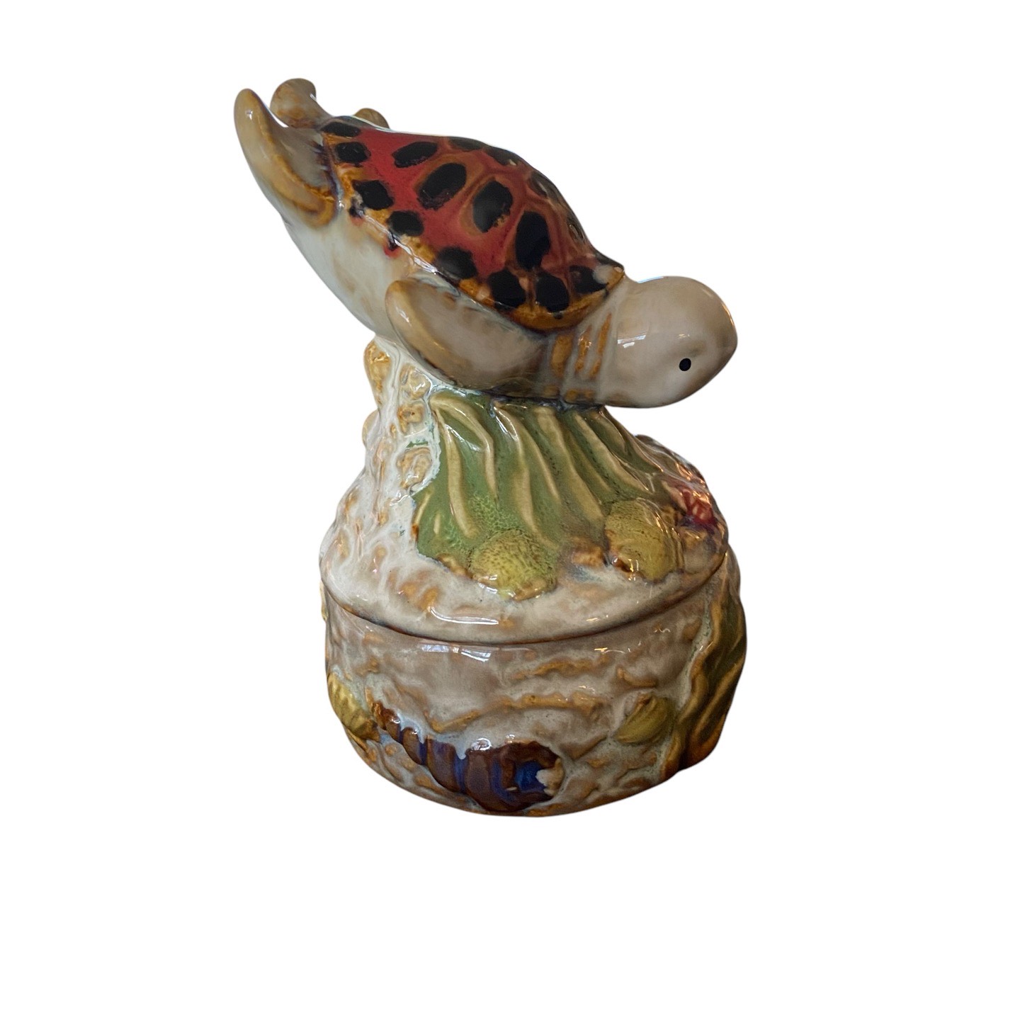 Vintage Sea Turtle on Coral Trinket Box