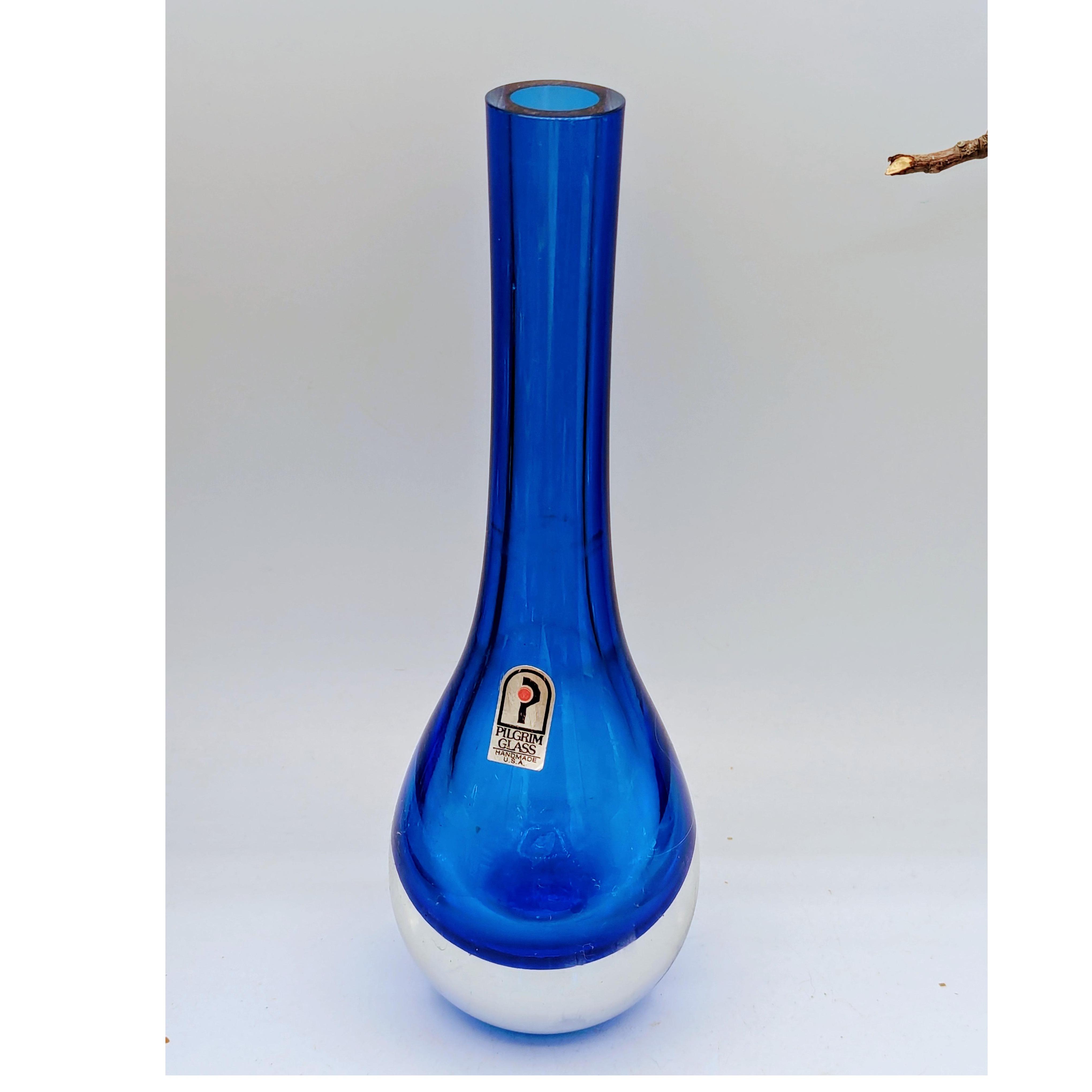 Pilgrim Glass Cobalt Blue Clear Glass Vase