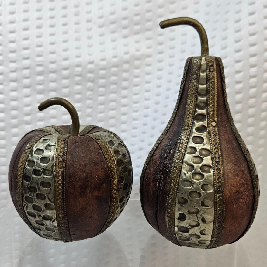 Wood Metal Fruit Decor Accent Apple Pear Figurine