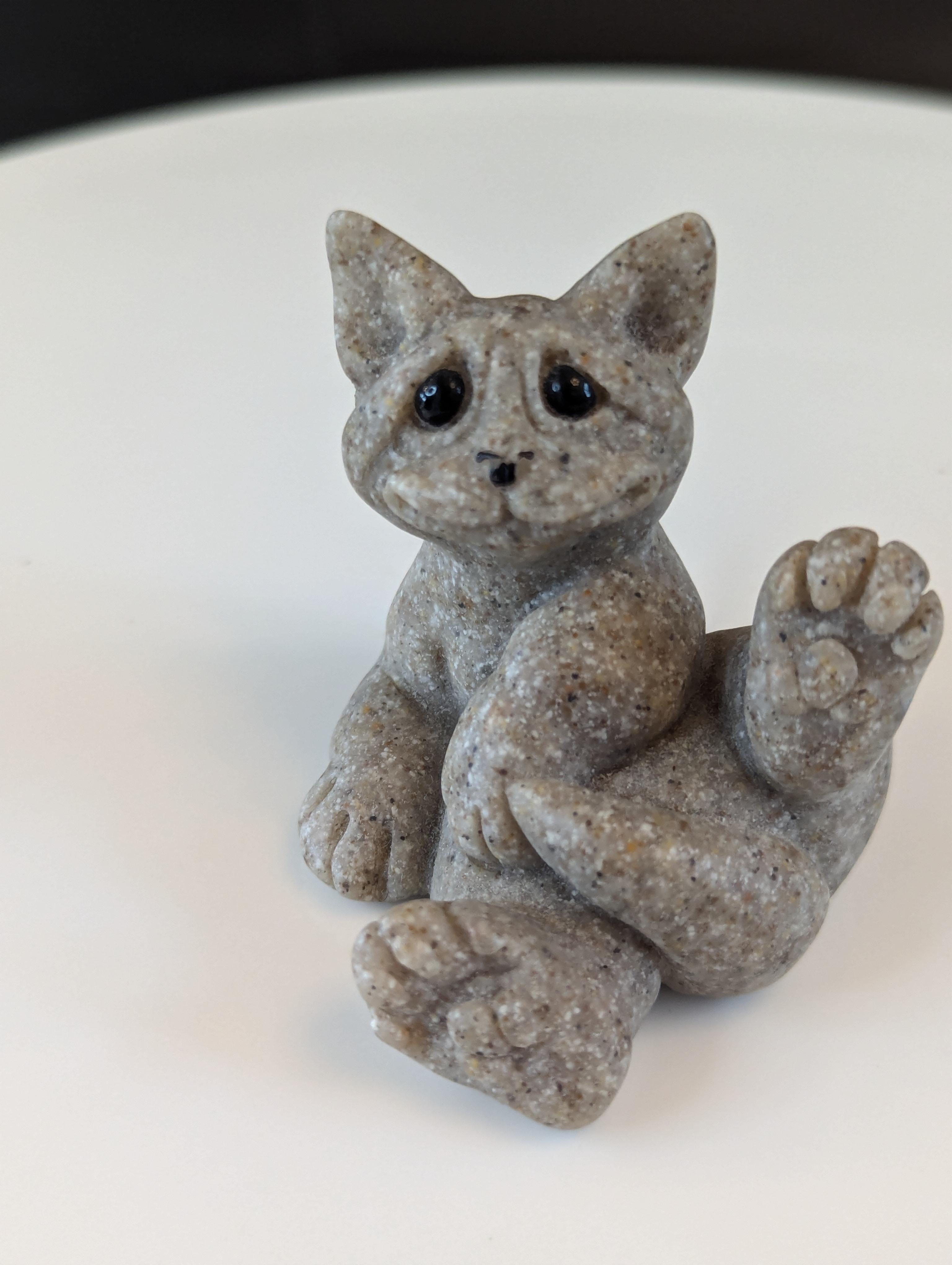 Handcrafted Quarry Critters Stone Cat Figurine, Whimsical Animal Decor