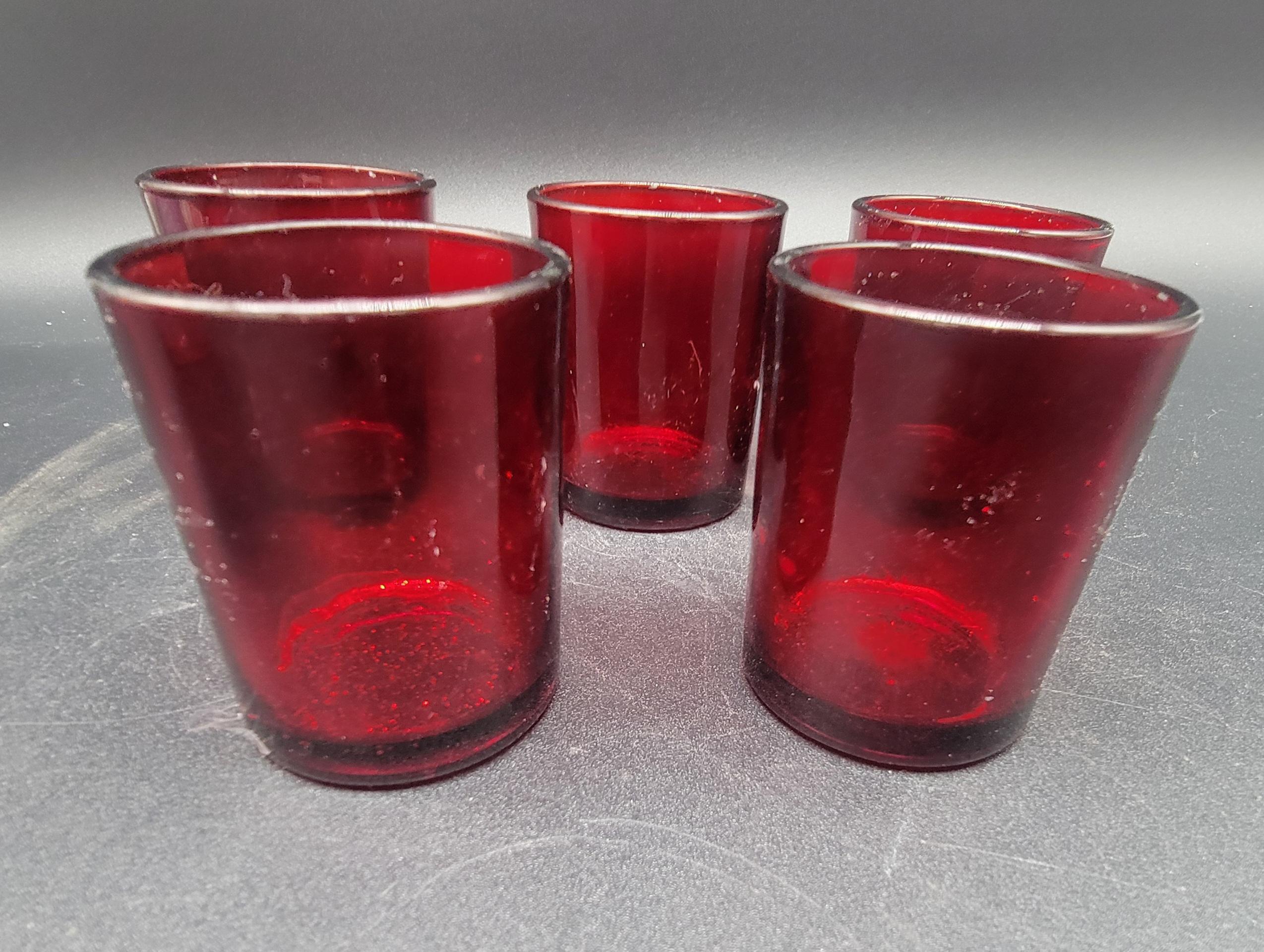 Set Of Six Red Shot Glasses