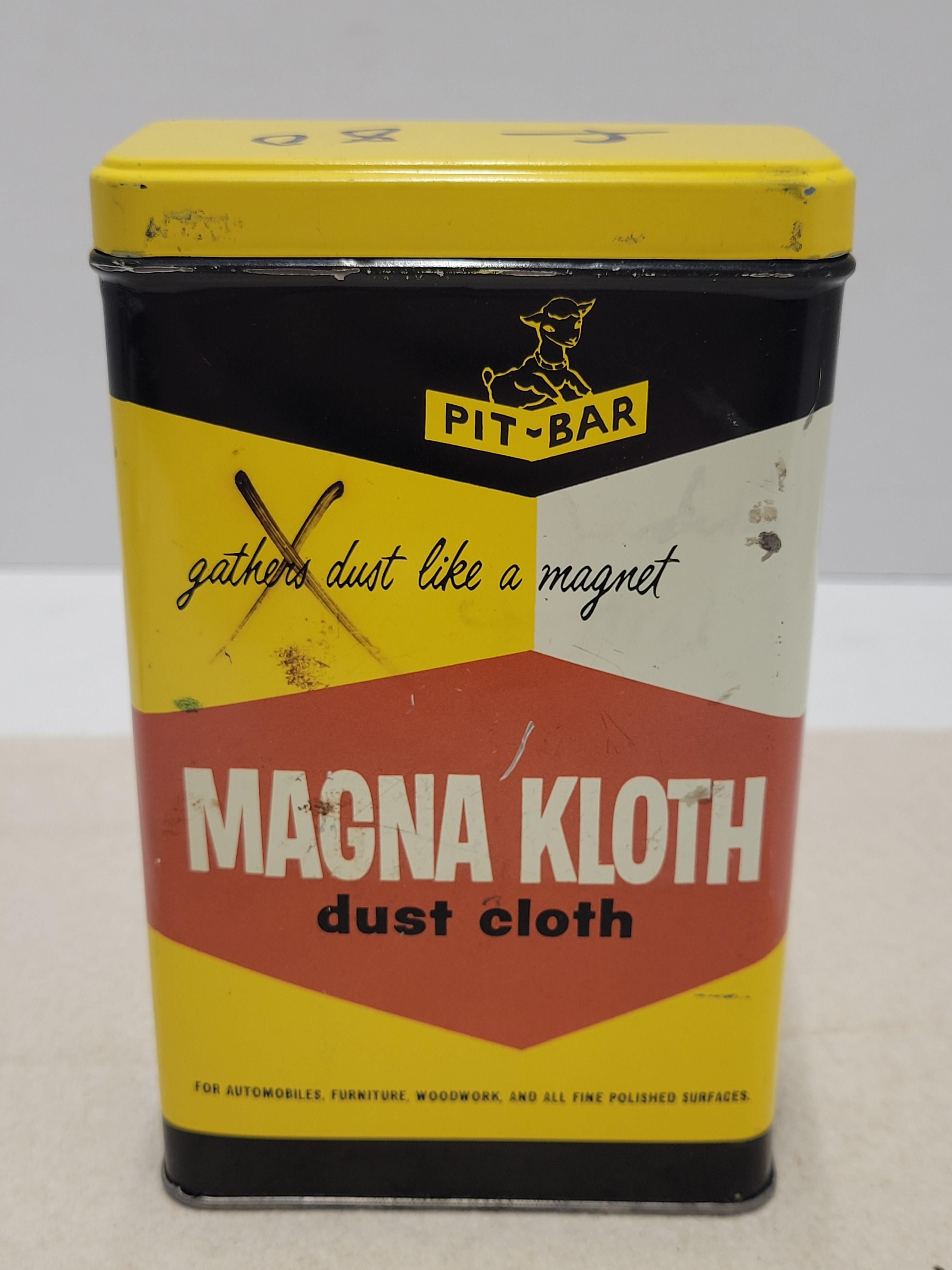 Vintage used Pit Bar MAGNA KLOTH dust Cloth tin & cloth