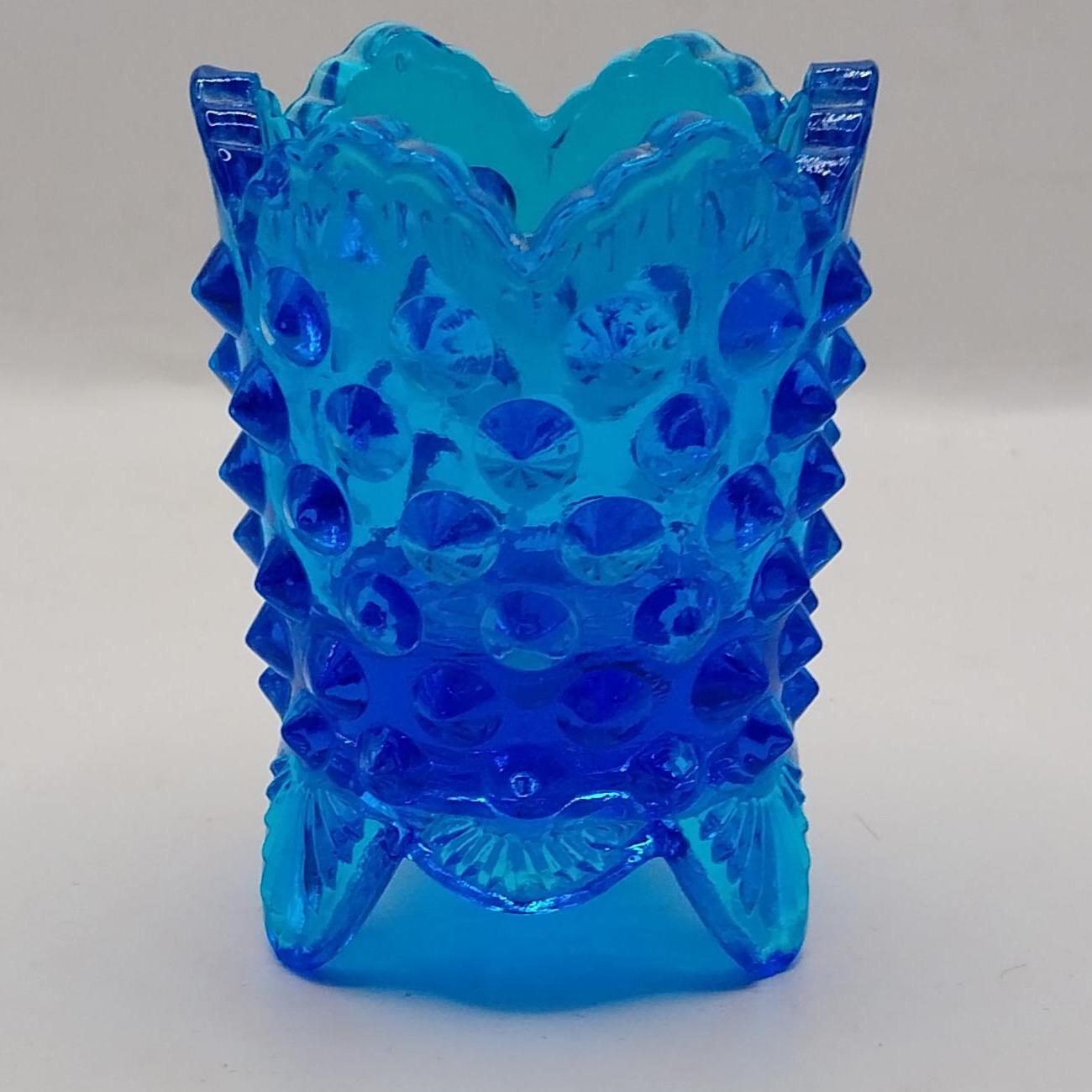 Vintage Fenton Colonial Blue Hobnail Glass Toothpick Holder