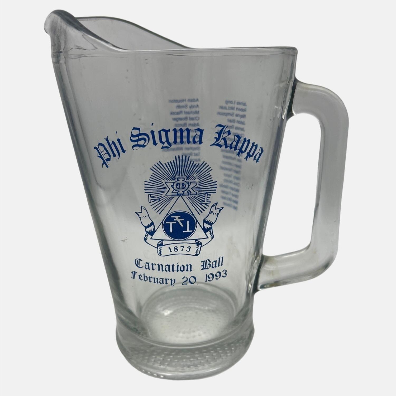 1993 Phi Sigma Kappa Carnation Ball Glass Pitcher Beer University of ...