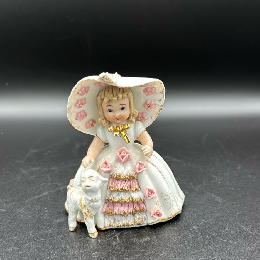 Lefton “ Mary Had A Little Lamb” Porcelain Figurine 4” Excellent Condition