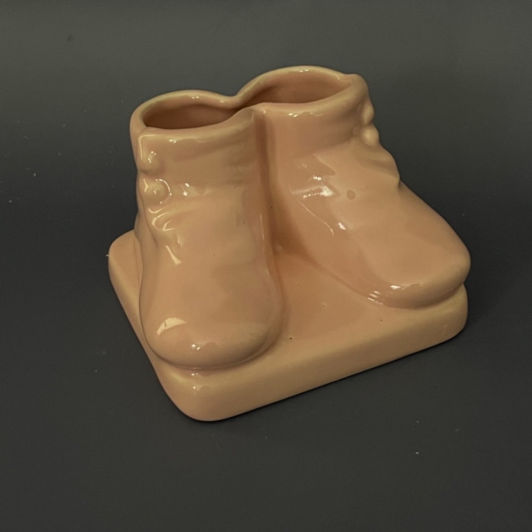 Vintage Haeger Pottery Double Pink Planter Baby Boots