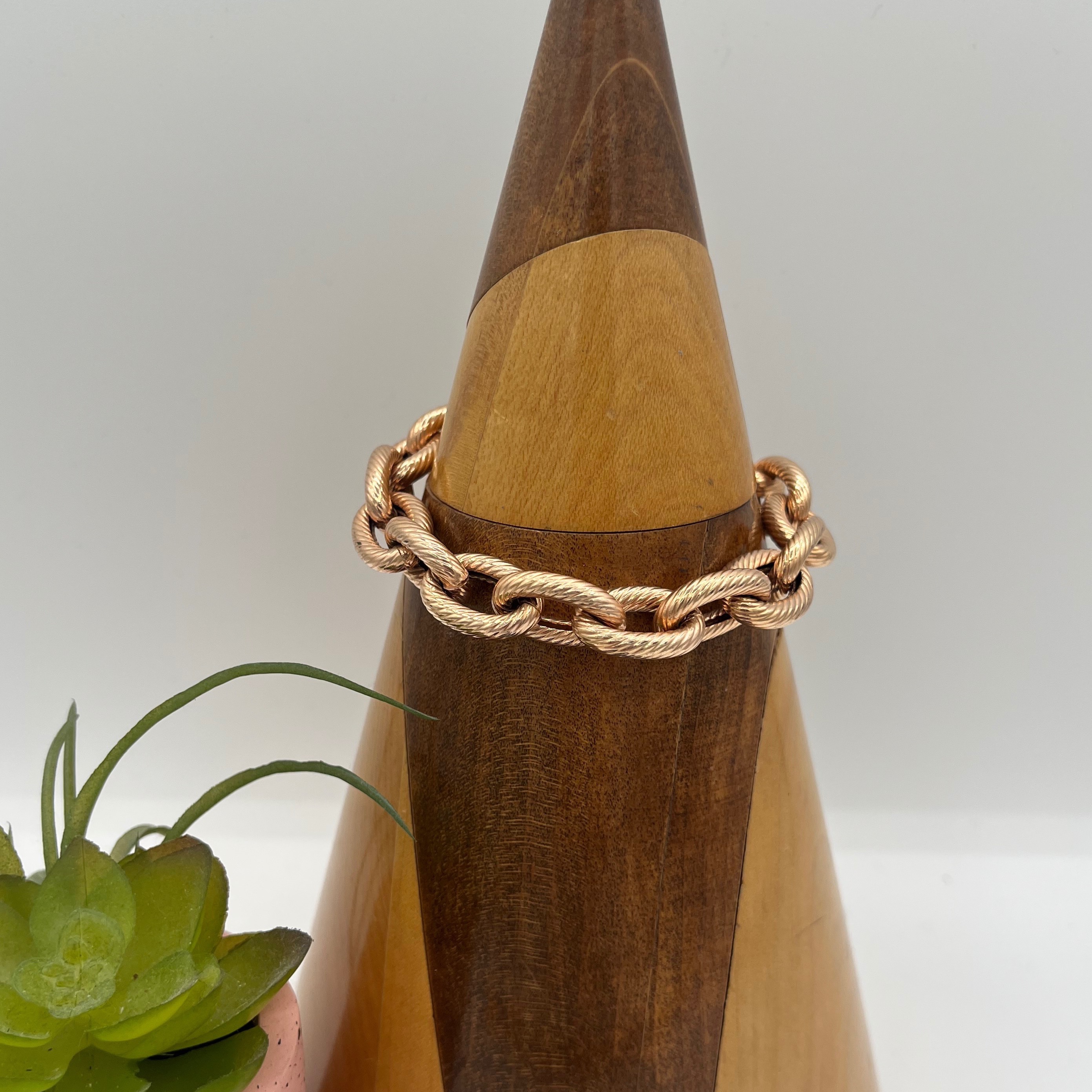 Vintage Signed Milor Bronze Italy Chunky Ribbed Cable Link Chain Bracelet